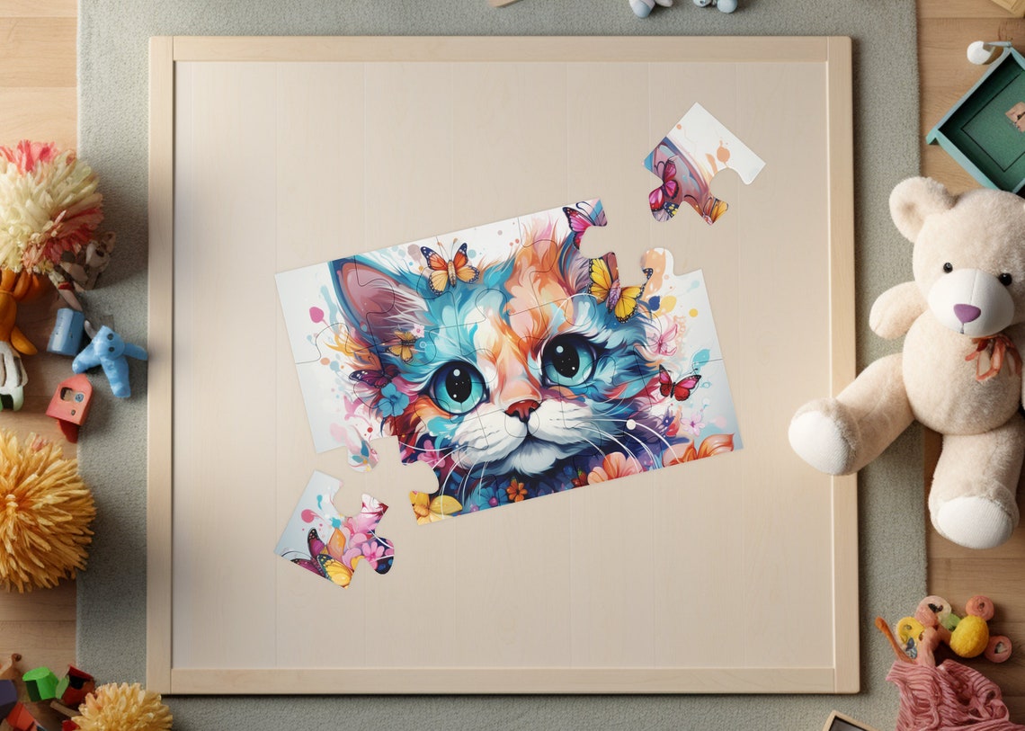 Custom Kids' Puzzle, 30-piece, Artsy Cute Cat Puzzle for Kids, Gift for ...