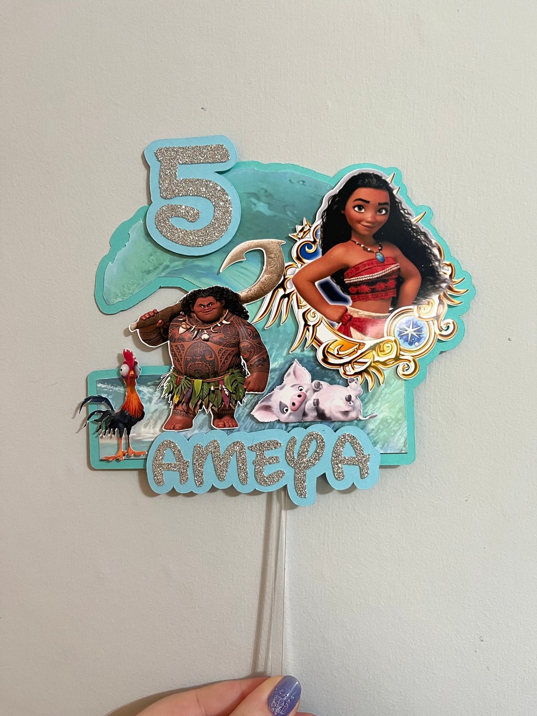 Moana Cake Topper Personalised Any Name & Age Tamatoa Hei Hei Maui Pua ...