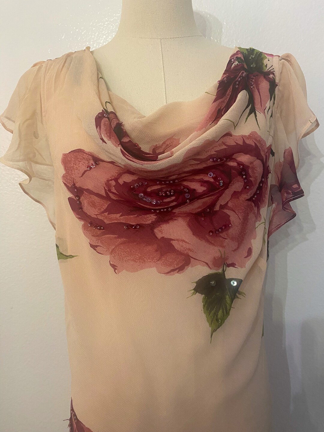 Vintage Blush Pink Silk Majik Dress Roses - Etsy