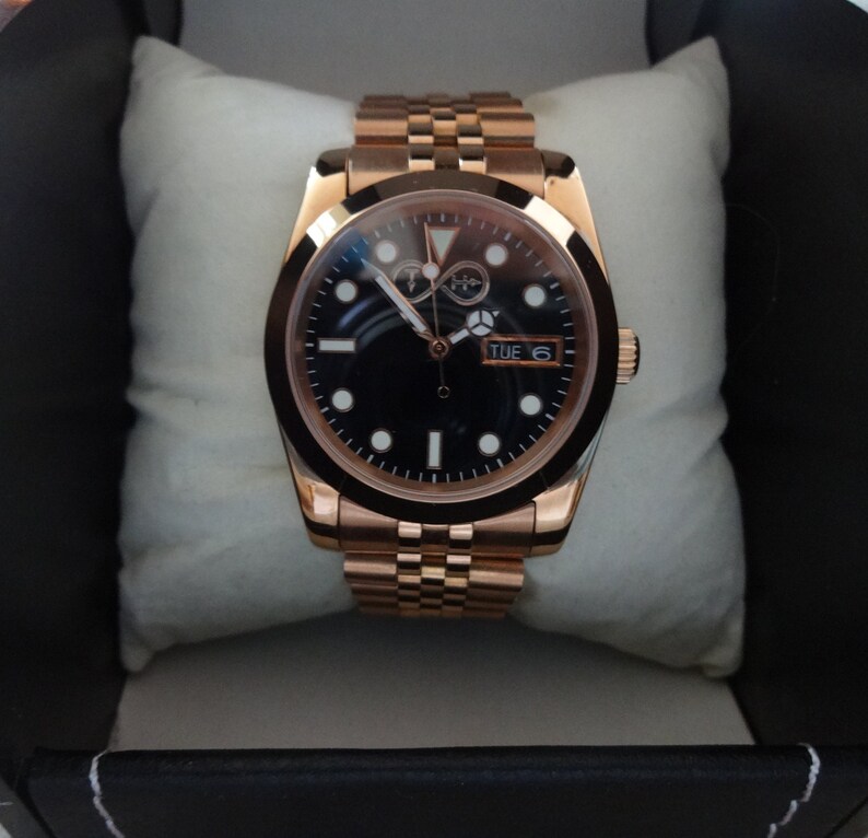Timeless Horology Rose Gold Automatic Watch With Display Back. Jubilee ...