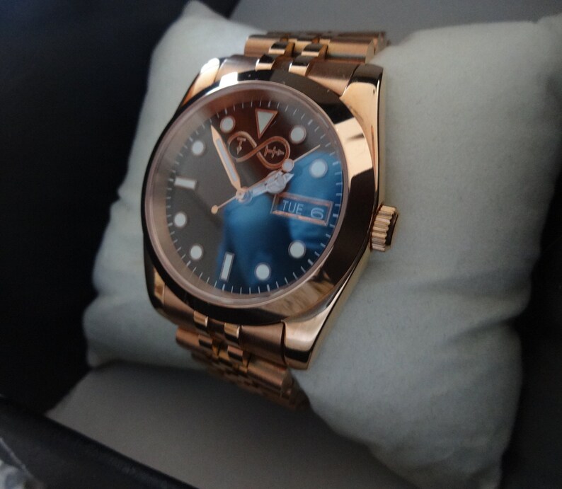 Timeless Horology Rose Gold Automatic Watch With Display Back. Jubilee ...