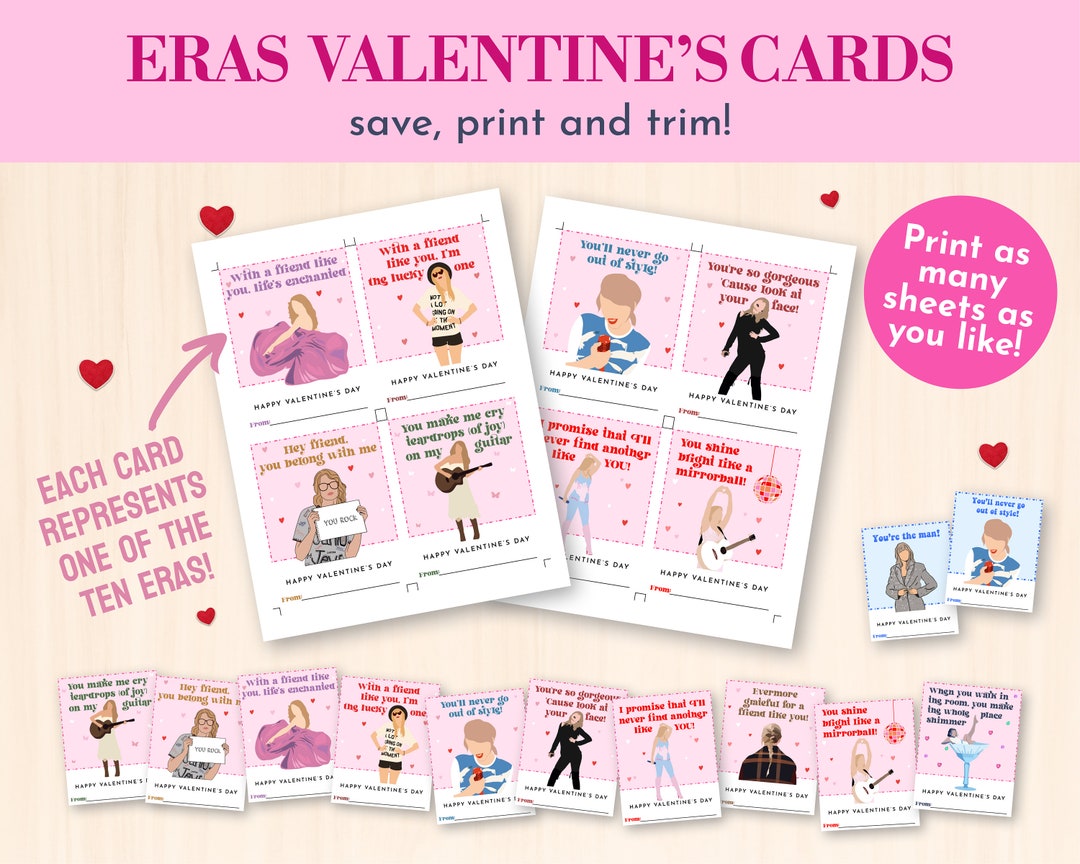 Era Themed Valentine's Cards, Printable Valentines Exchange Cards for ...