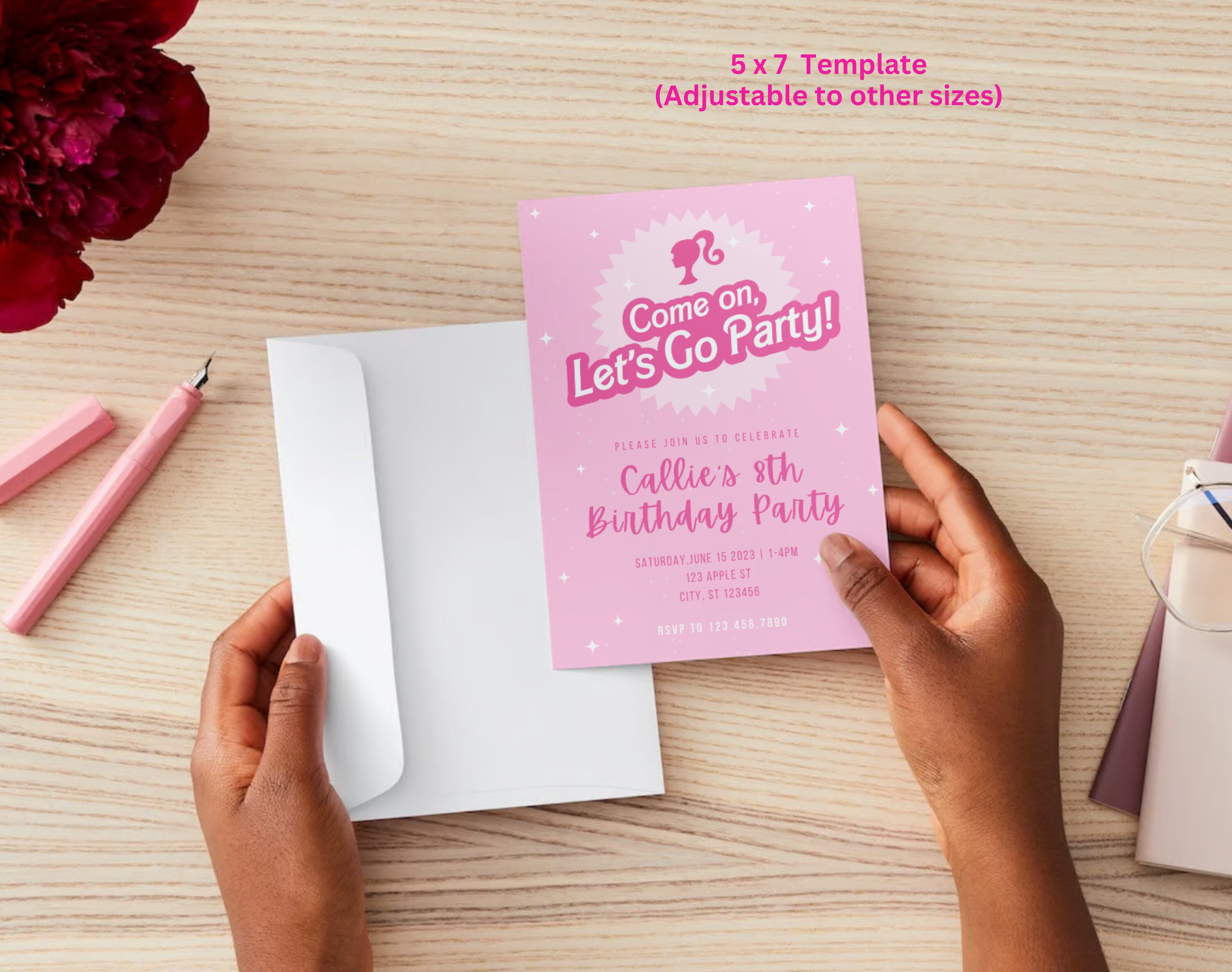 Malibu Birthday Party Invitation, Canva Editable Template, Girl's ...