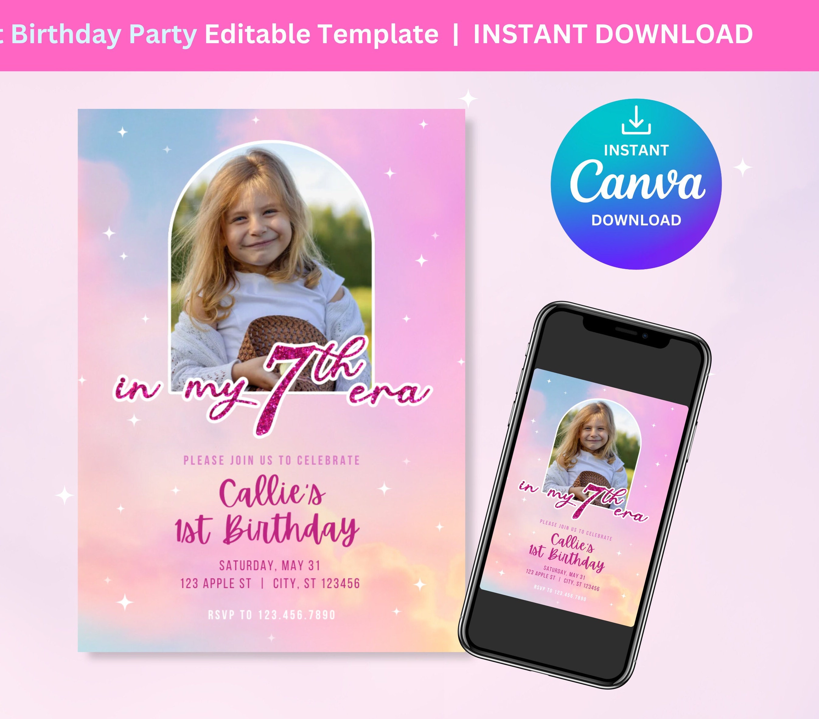 7th Era Birthday Invitation, in My 7th Era Party Invitation, Canva Editable Invitation Template ...