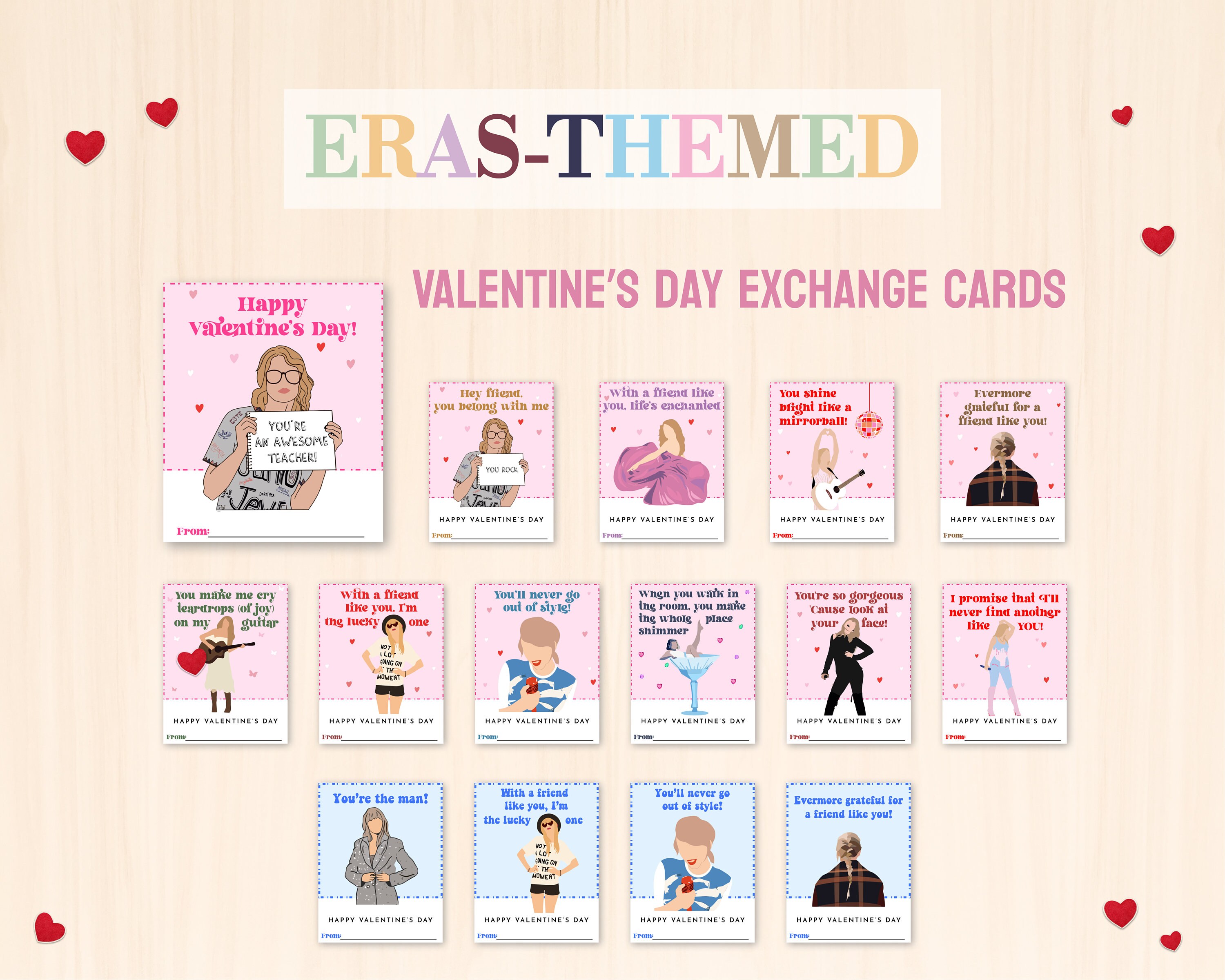 Era Themed Valentine's Cards, Printable Valentines Exchange Cards for ...