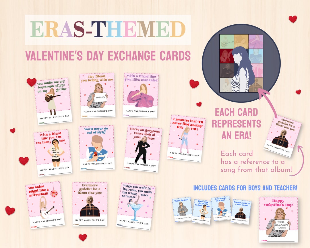 Era Themed Valentine's Cards, Printable Valentines Exchange Cards for ...