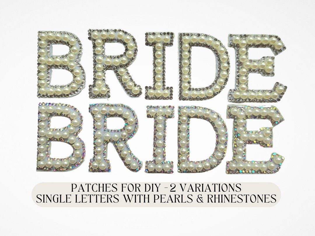BRIDE Patch Pearl Applique Rhinestone Letters Bride Sticker Glitter ...