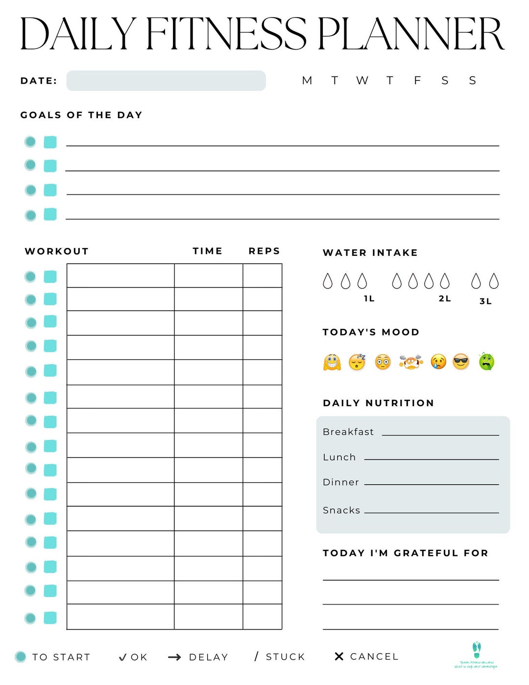 Daily Fitness Planner 1-page Template - Etsy