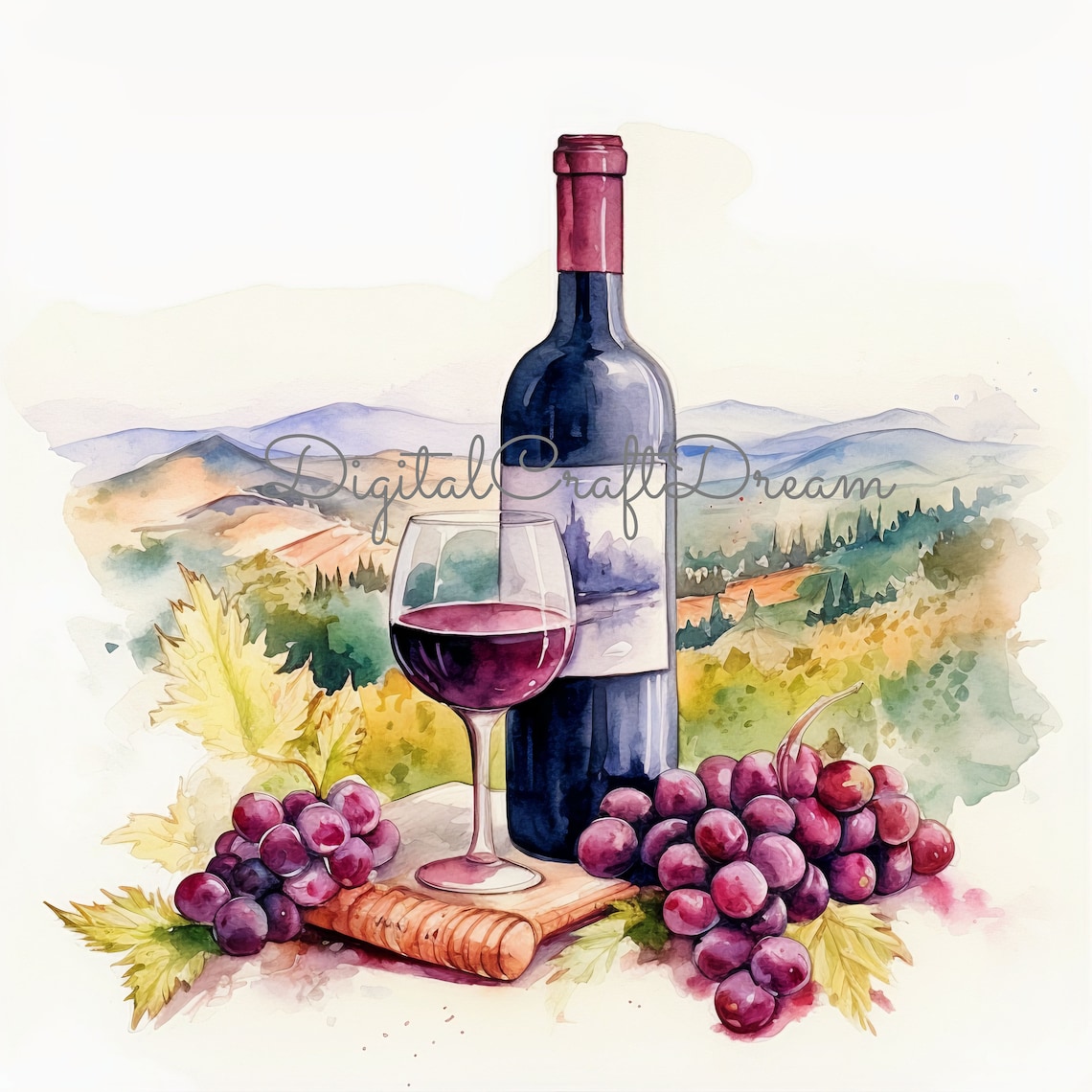 Watercolor Wine Clipart, 10 High Quality Jpgs, Wine Bottle Glass ...