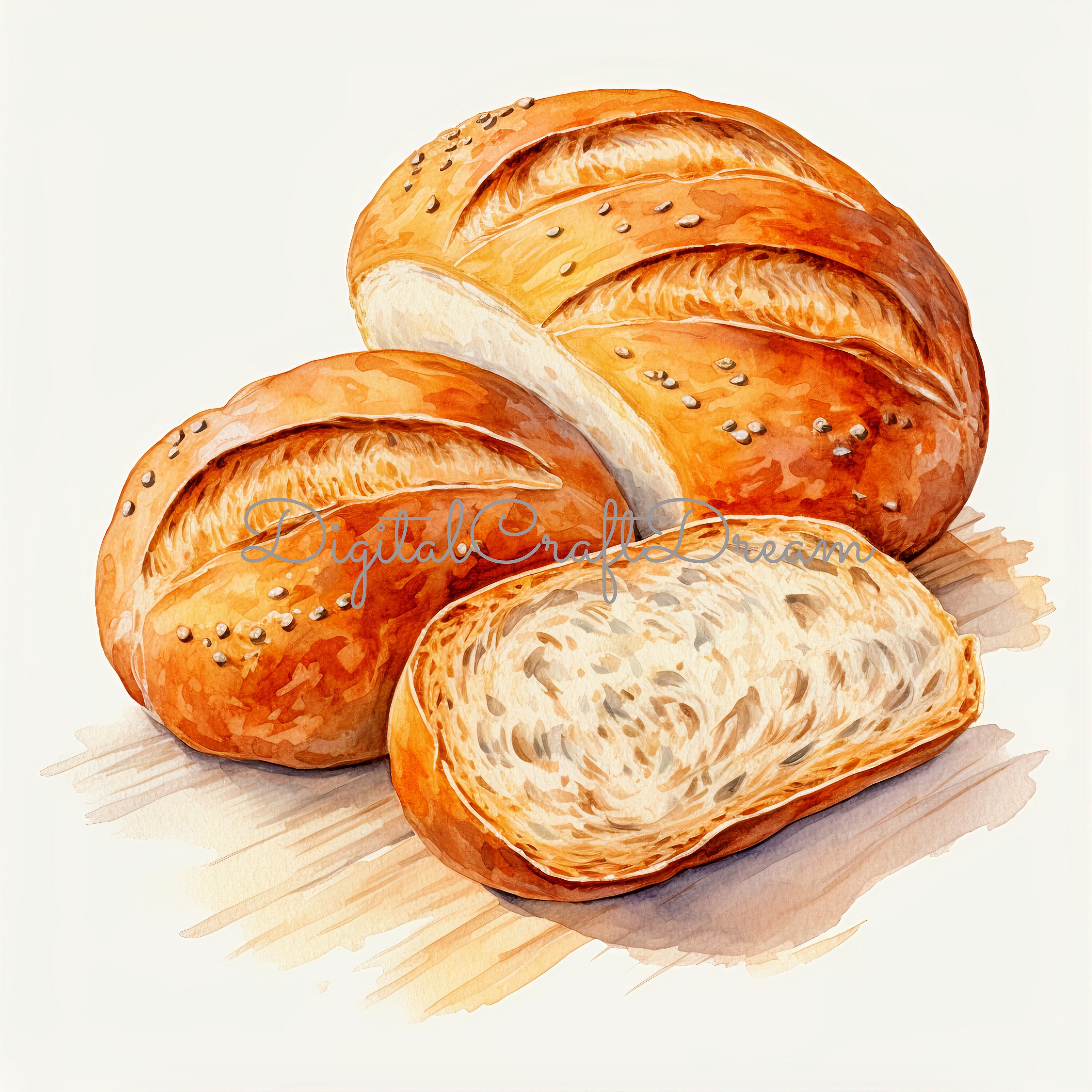 Watercolor Bread Clipart, 12 High Quality Jpgs, Food Clipart Set ...