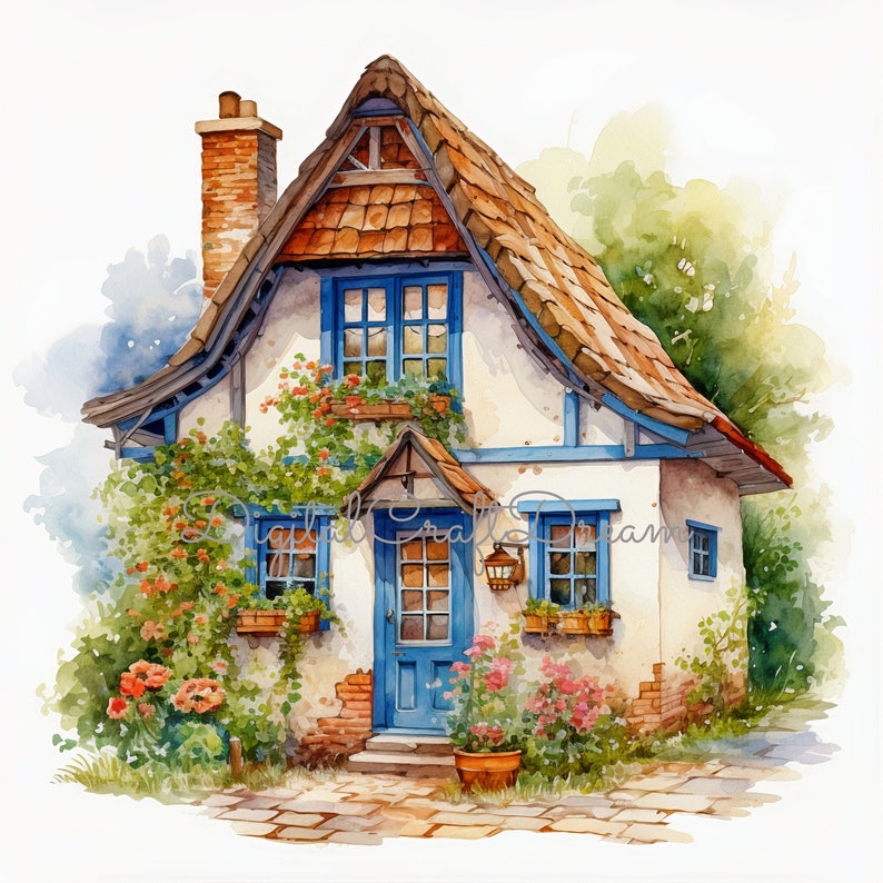 Tiny Cottage Clipart, 12 High Quality Jpgs, Card Making, House ...