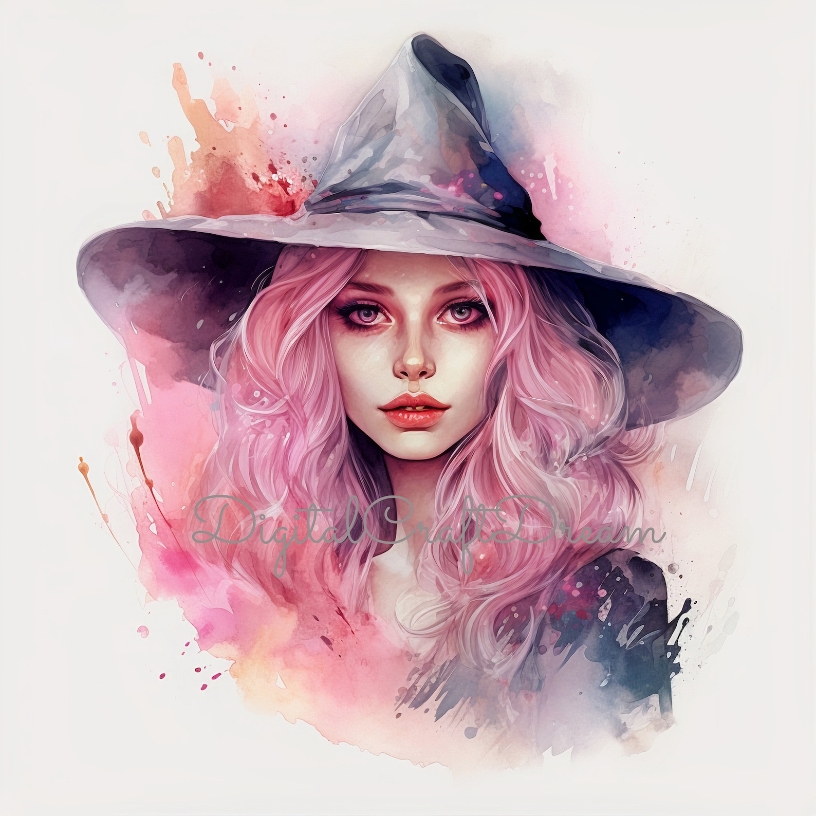 Pink Witch Clipart, 12 High Quality Jpgs, Watercolor Magic Clip Pack ...