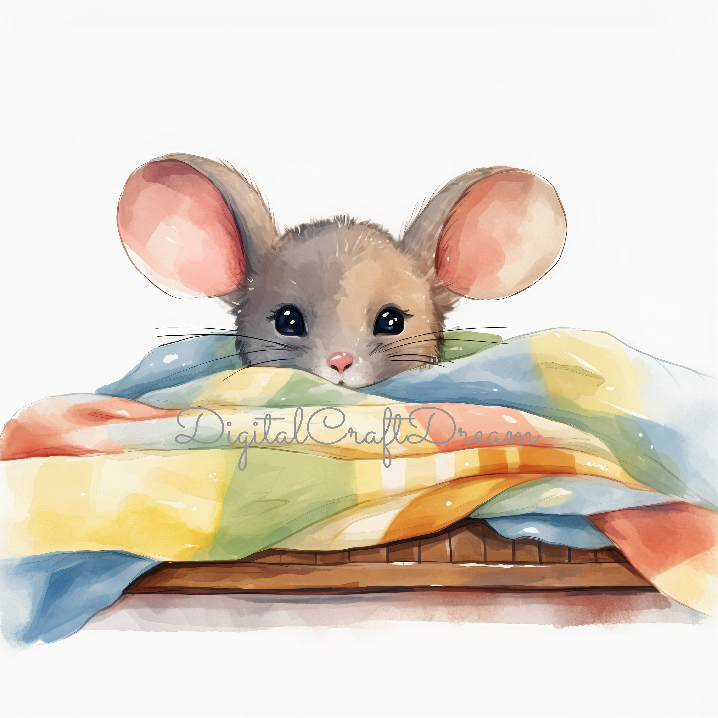 Mouse in Bed Clipart, Digital Download, Mouse Watercolor Images, Animal ...