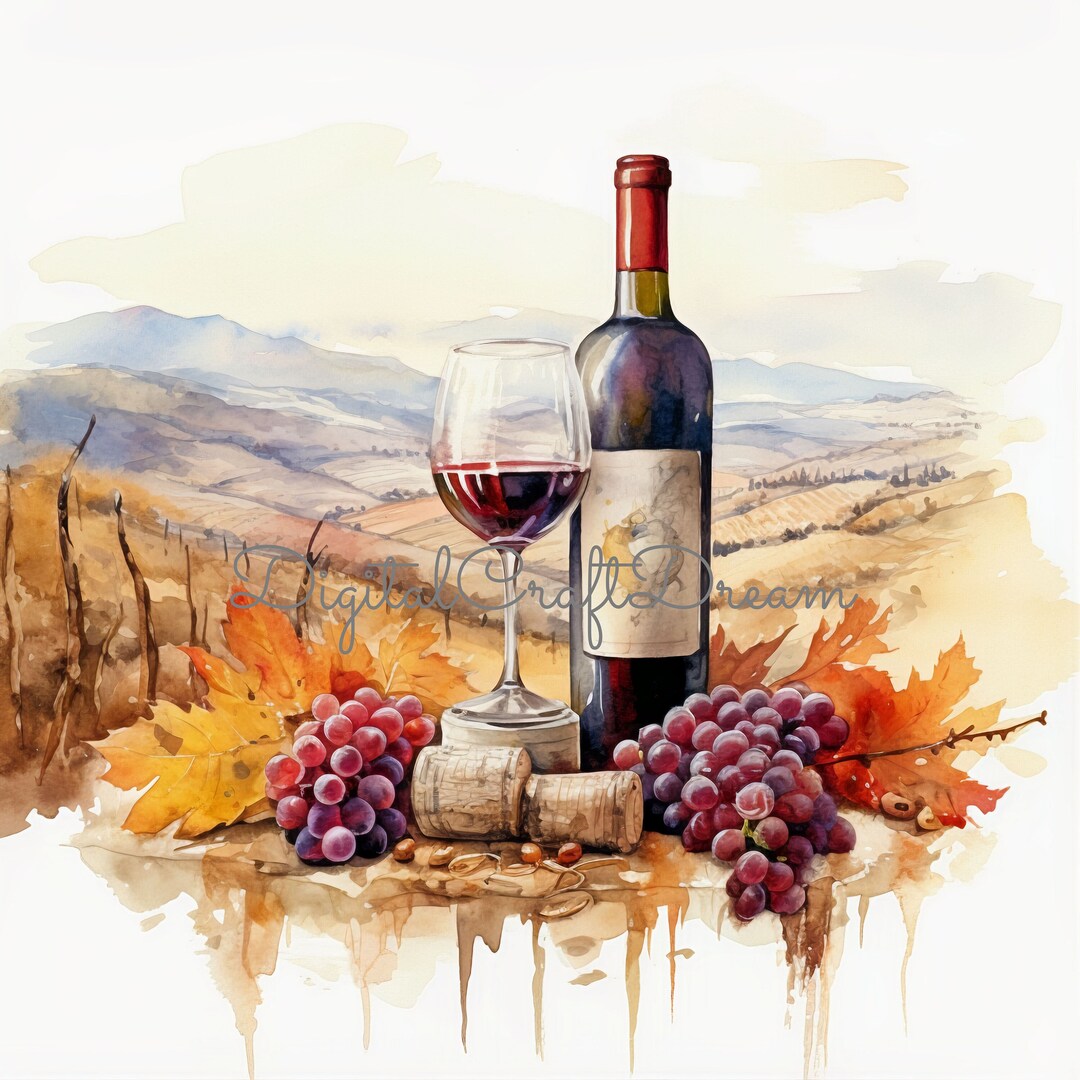 Watercolor Wine Clipart, 10 High Quality Jpgs, Wine Bottle Glass ...
