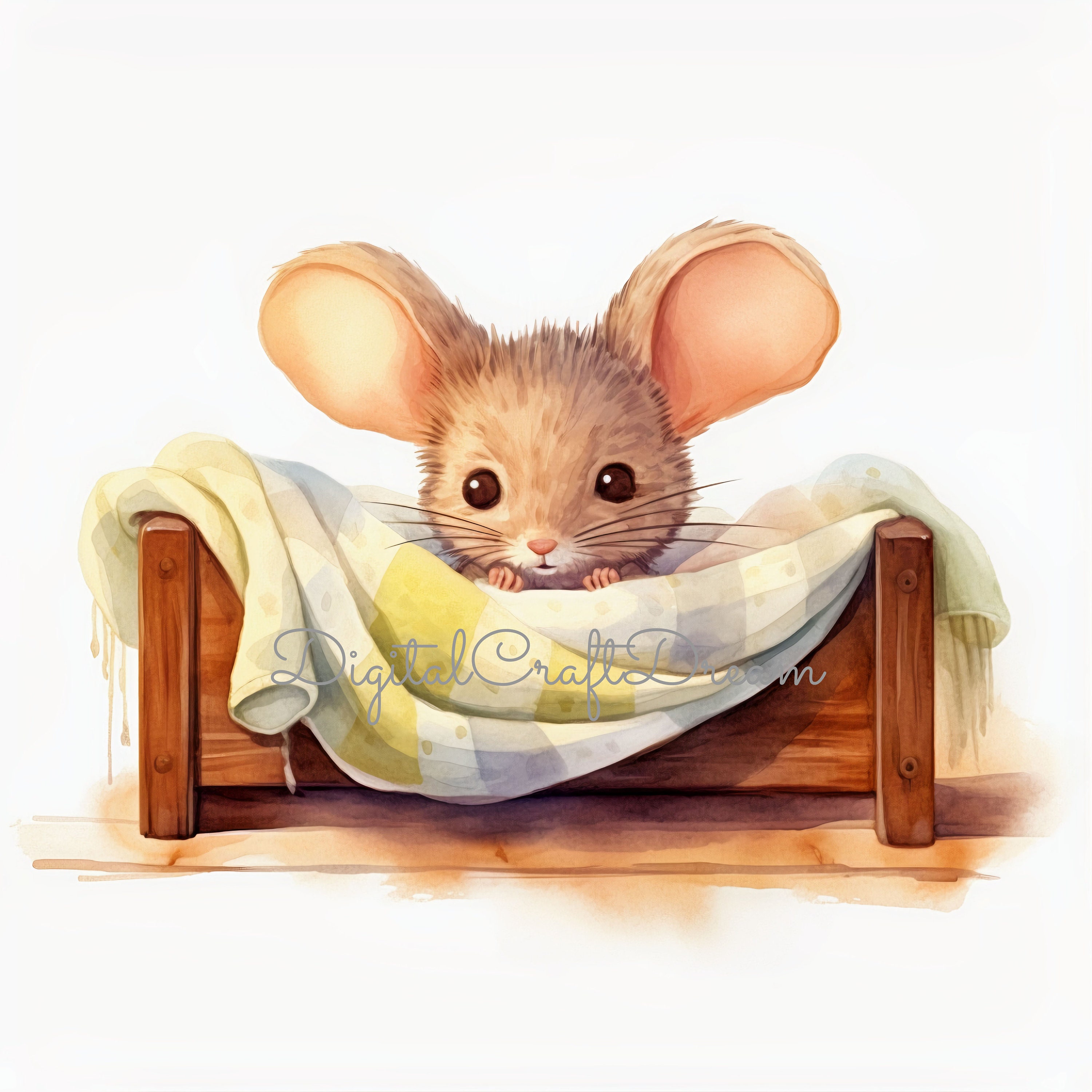 Mouse in Bed Clipart, Digital Download, Mouse Watercolor Images, Animal ...
