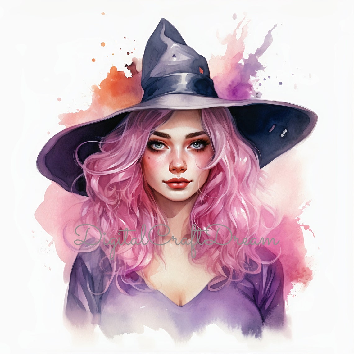 Pink Witch Clipart, 12 High Quality Jpgs, Watercolor Magic Clip Pack ...