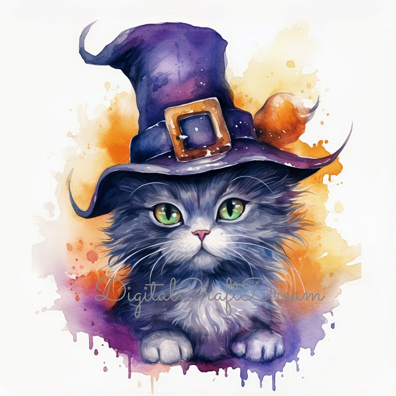 Magic Cat Clipart, 12 High Quality Jpgs, Cat Clipart, Watercolor ...