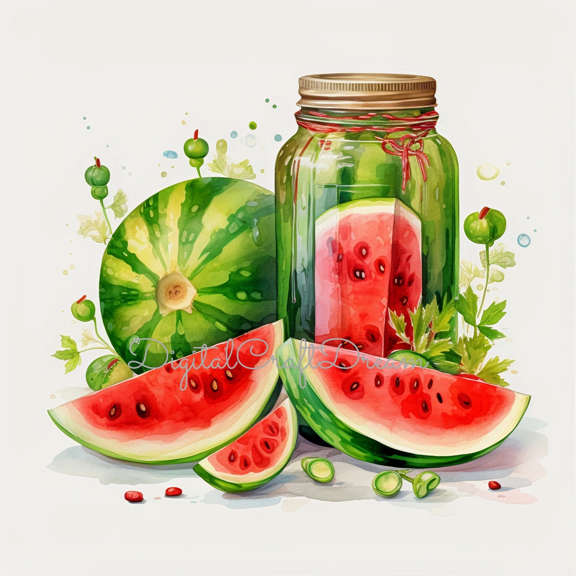 Watermelon Summer Clipart, Fresh Fruit Digital Art, Kitchen Decor ...