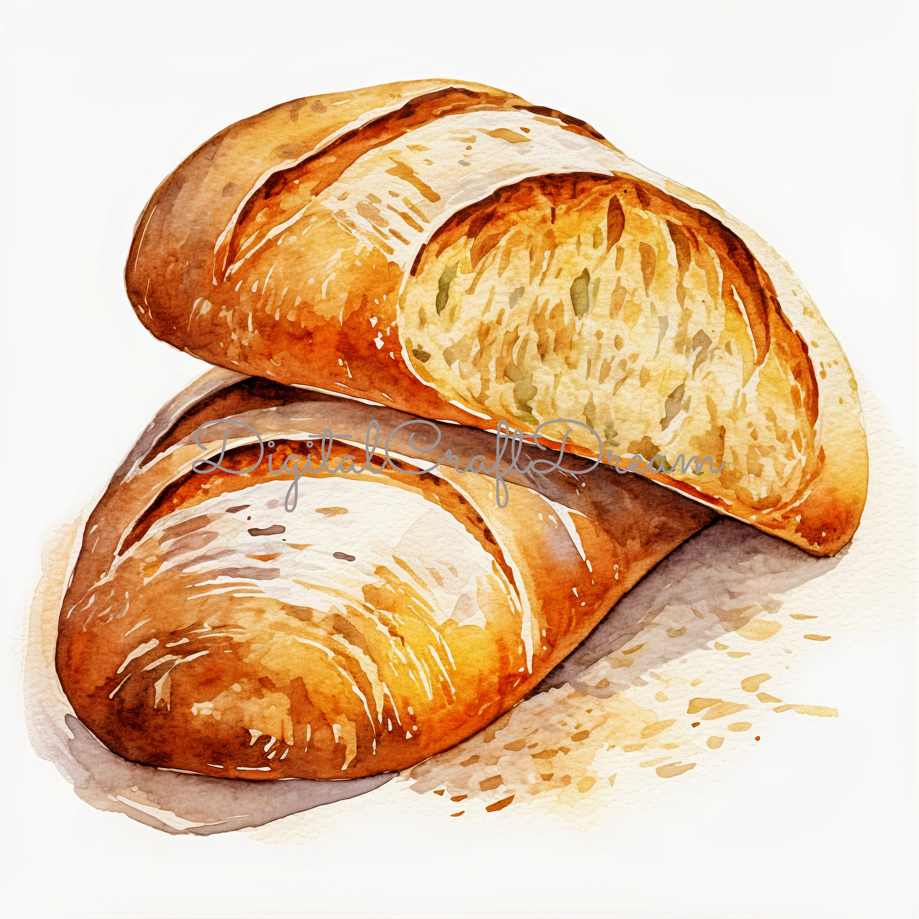 Watercolor Bread Clipart, 12 High Quality Jpgs, Food Clipart Set ...