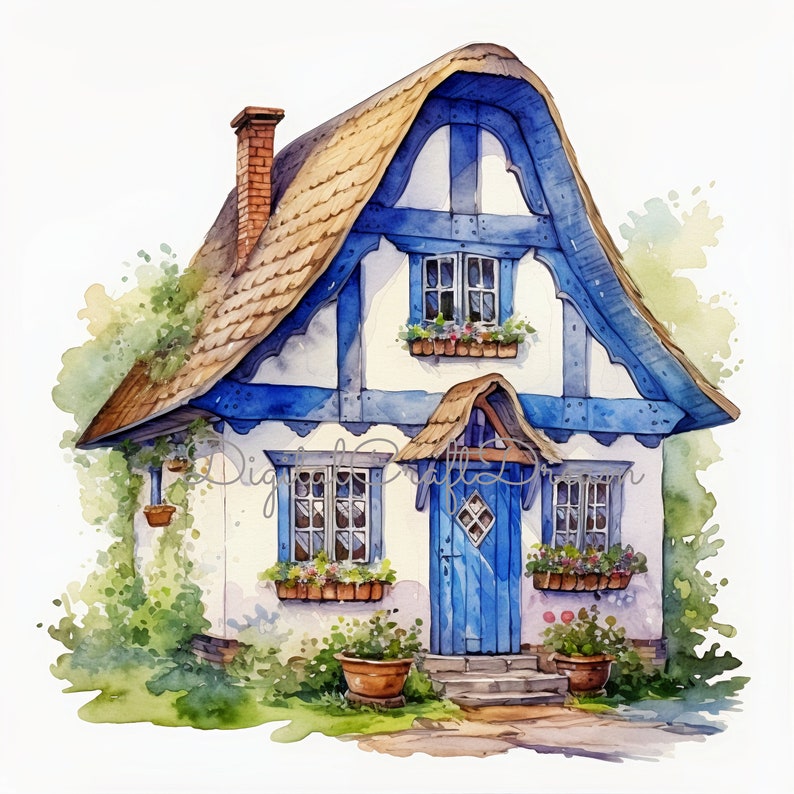 Tiny Cottage Clipart, 12 High Quality Jpgs, Card Making, House ...