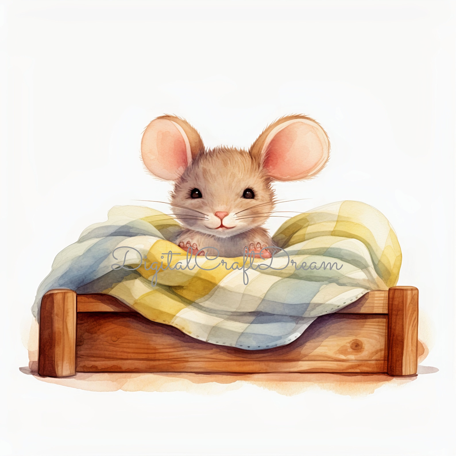 Mouse in Bed Clipart, Digital Download, Mouse Watercolor Images, Animal ...