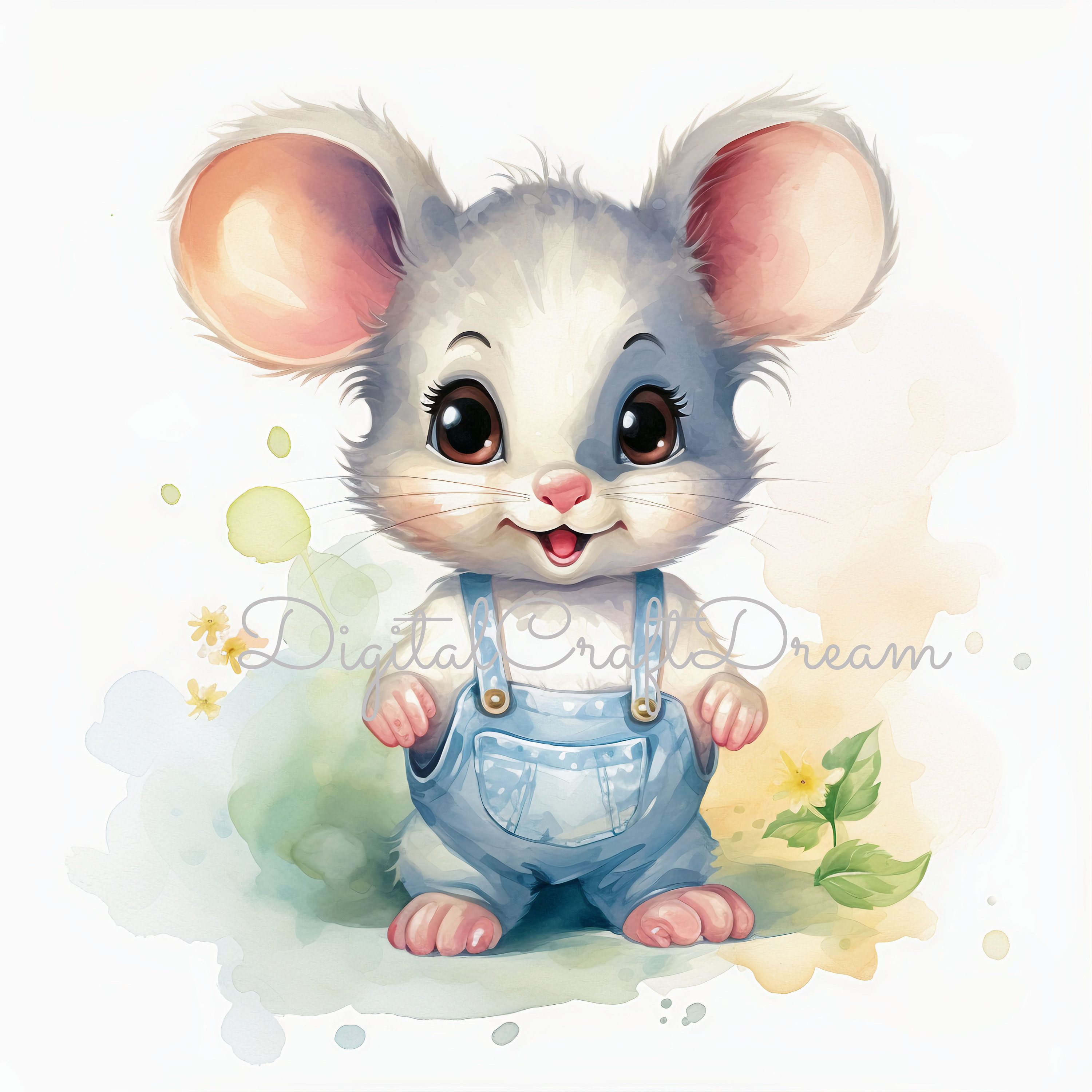 Adorable Watercolor Mouse Clipart, Cute Rodent Digital Art, Charming ...