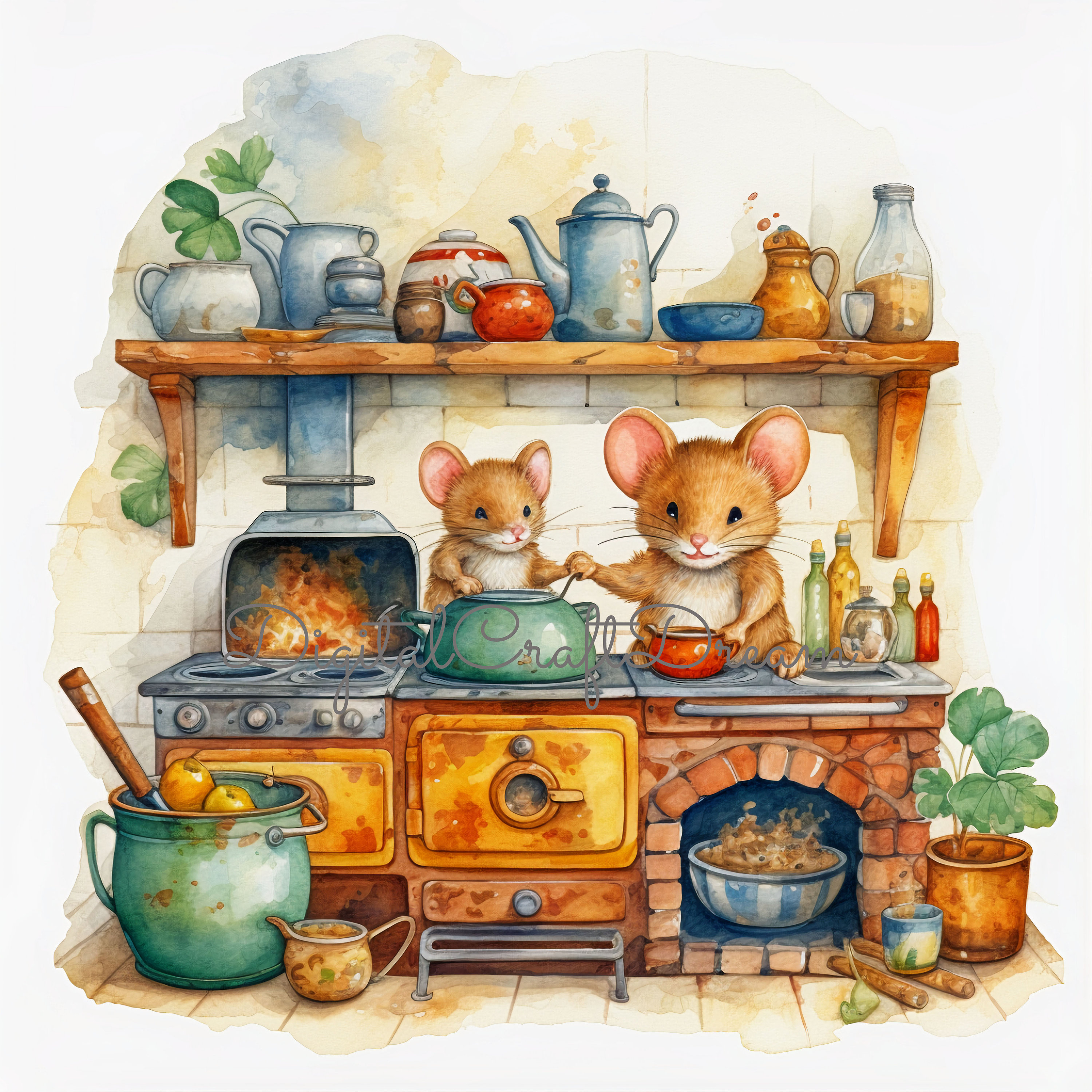 Mouse Kitchen Clipart, 12 High Quality Jpgs, Watercolor Mouse Pictures ...