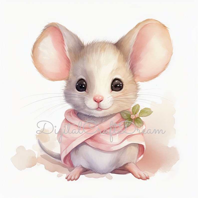Adorable Watercolor Mouse Clipart, Cute Rodent Digital Art, Charming ...