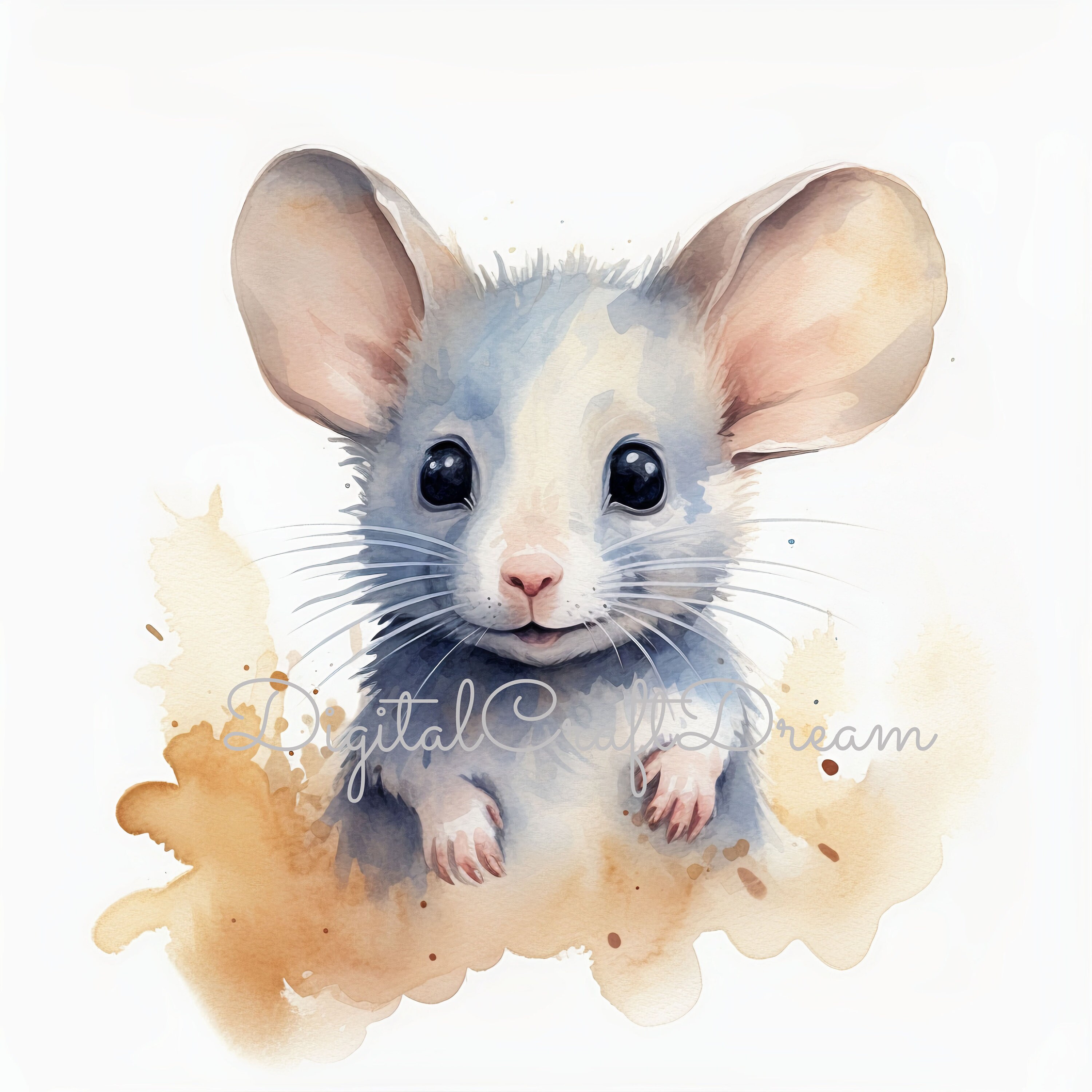 Adorable Watercolor Mouse Clipart, Cute Rodent Digital Art, Charming ...