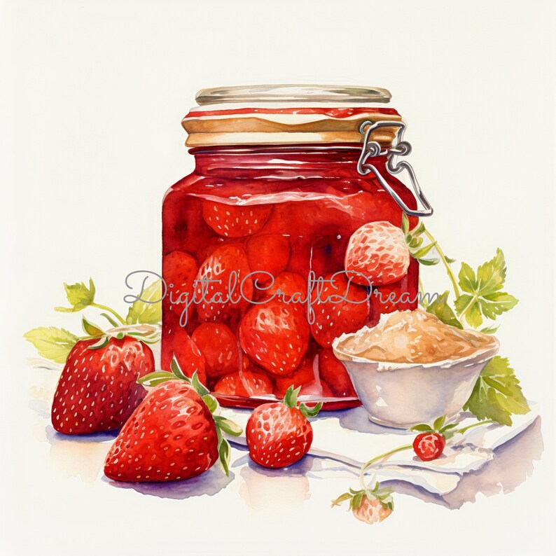 Strawberry Jam Clipart, 12 High Quality Jpgs, Watercolor Food Clipart ...