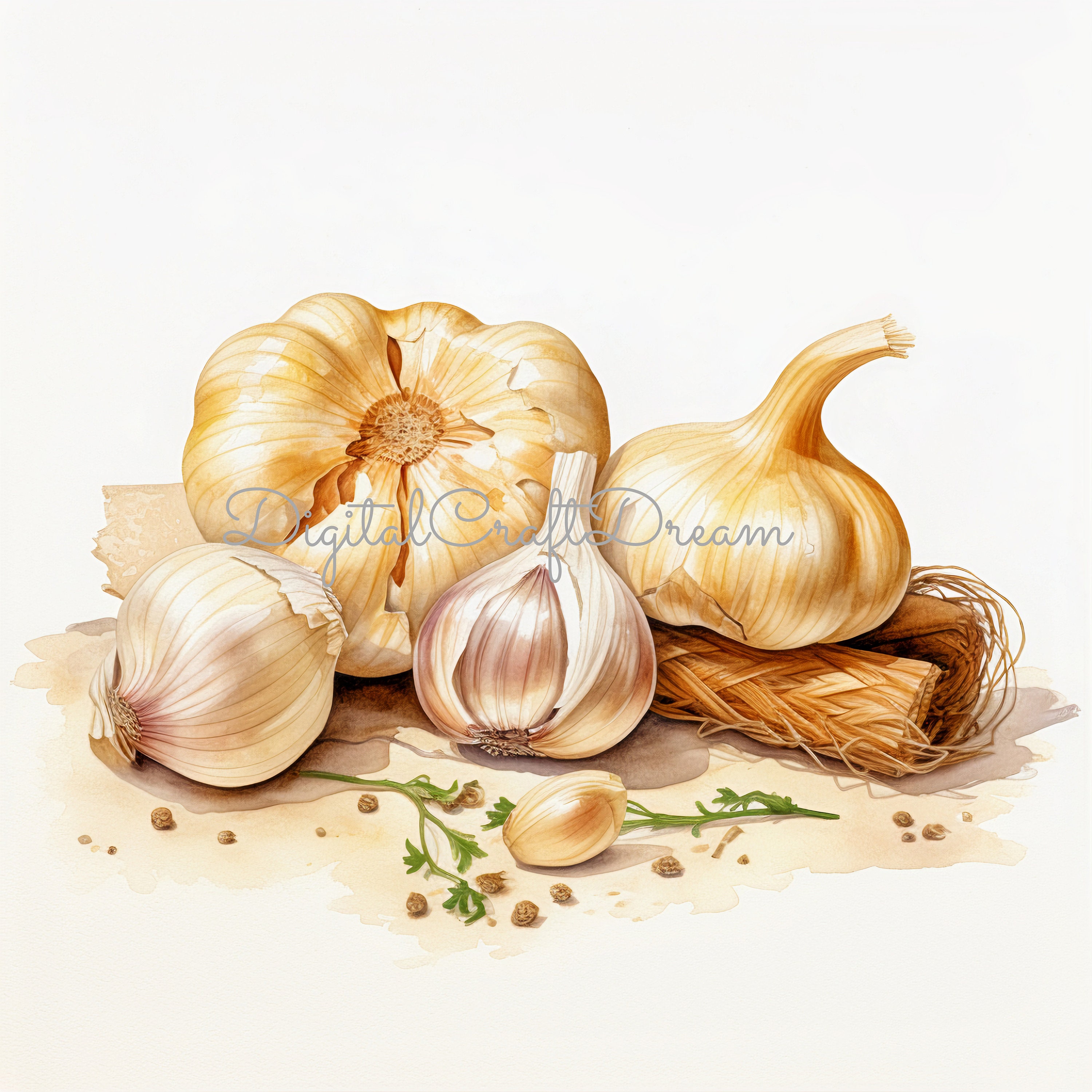 Realistic Garlic Digital Art Printable Kitchen Clip Art. Vintage Style ...