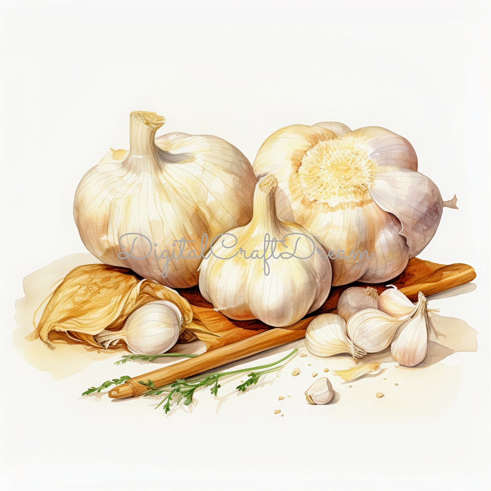 Realistic Garlic Digital Art - Printable Kitchen Clip Art. Vintage ...