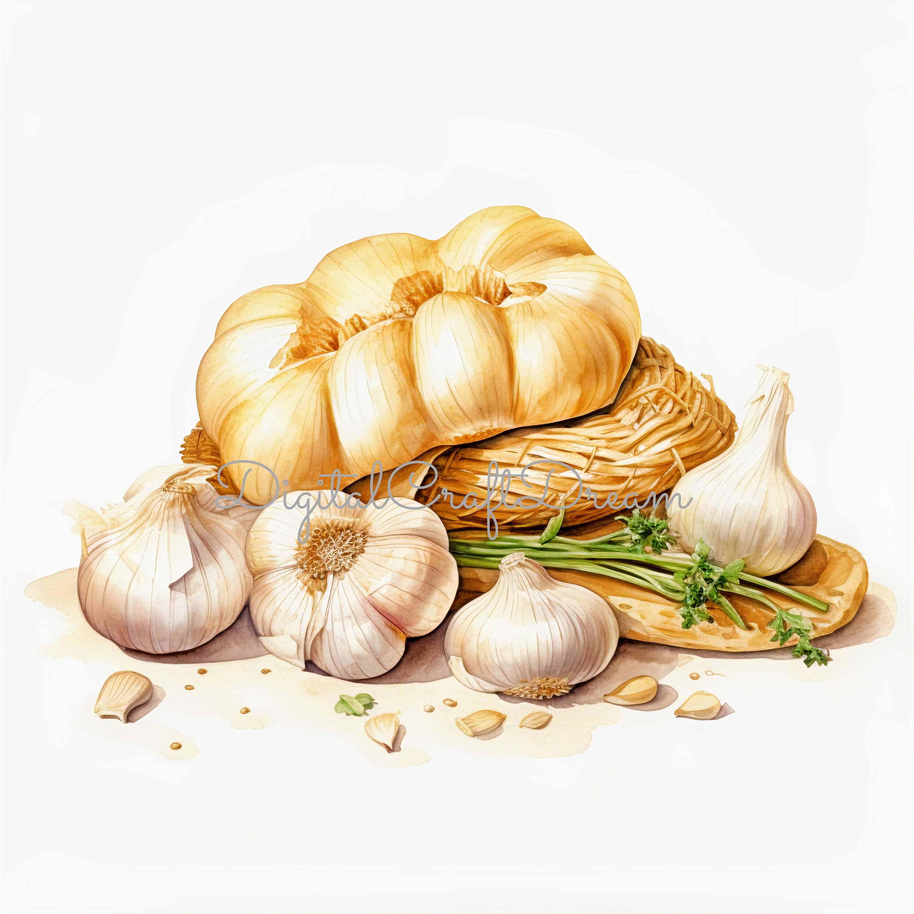 Realistic Garlic Digital Art Printable Kitchen Clip Art. Vintage Style ...