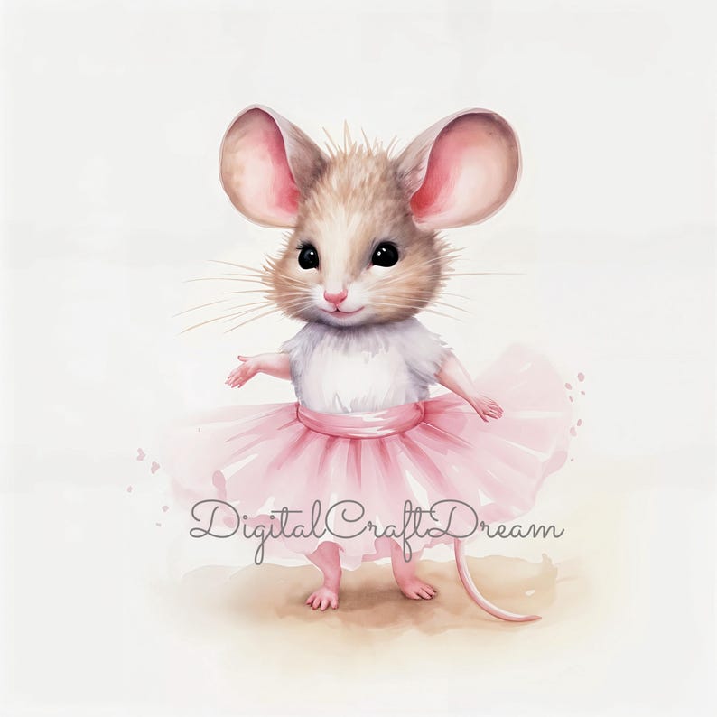 Watercolor Mouse Ballerina Clipart - Cute Mice in Tutus With Flowers ...