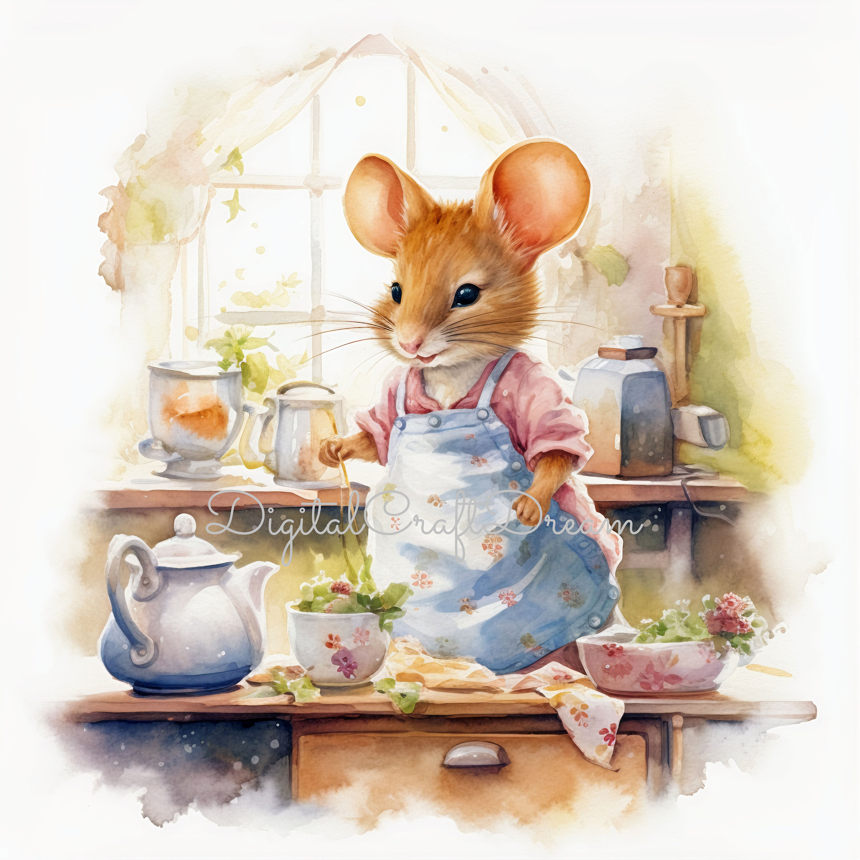Mouse in Kitchen Clipart, Children Clipart Ilustrations, Digital ...