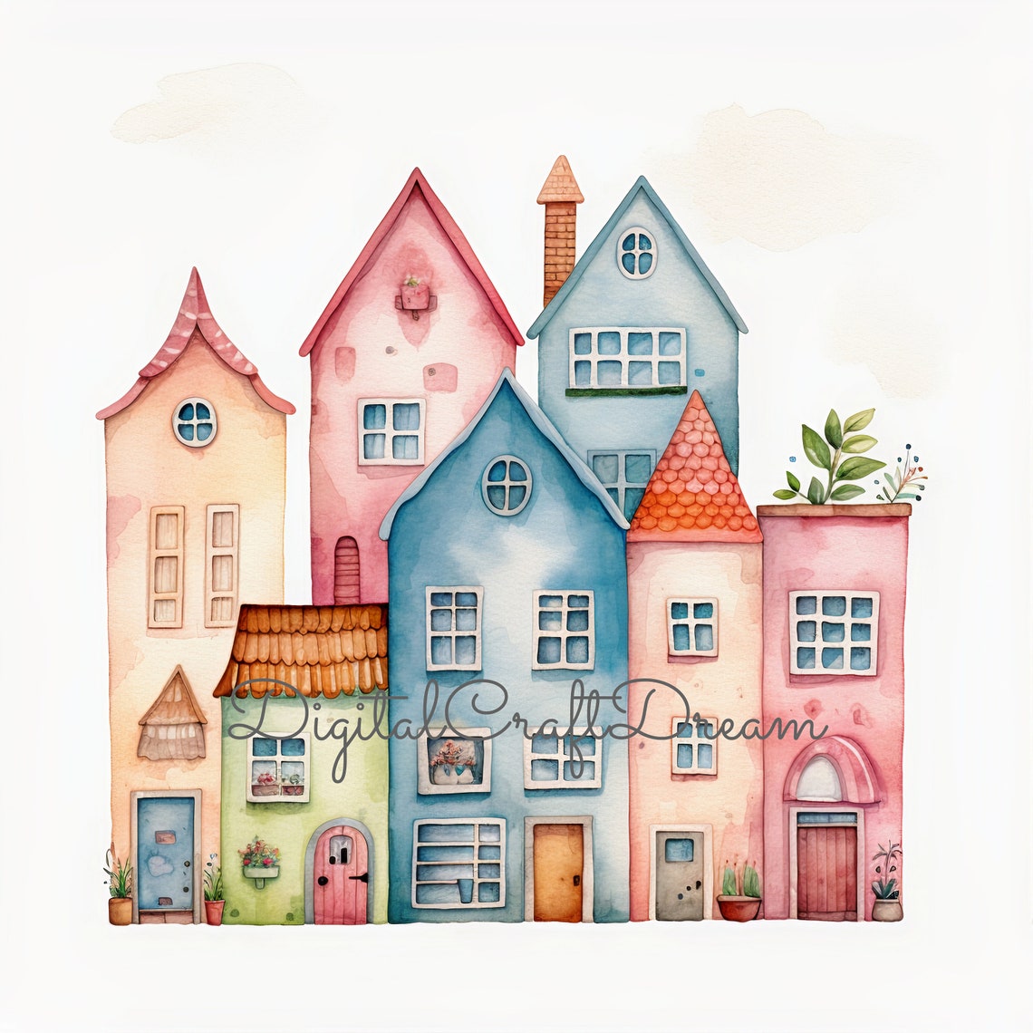 Watercolor House Clipart, 12 High Quality Jpgs, Home Decor Art, Nursery ...