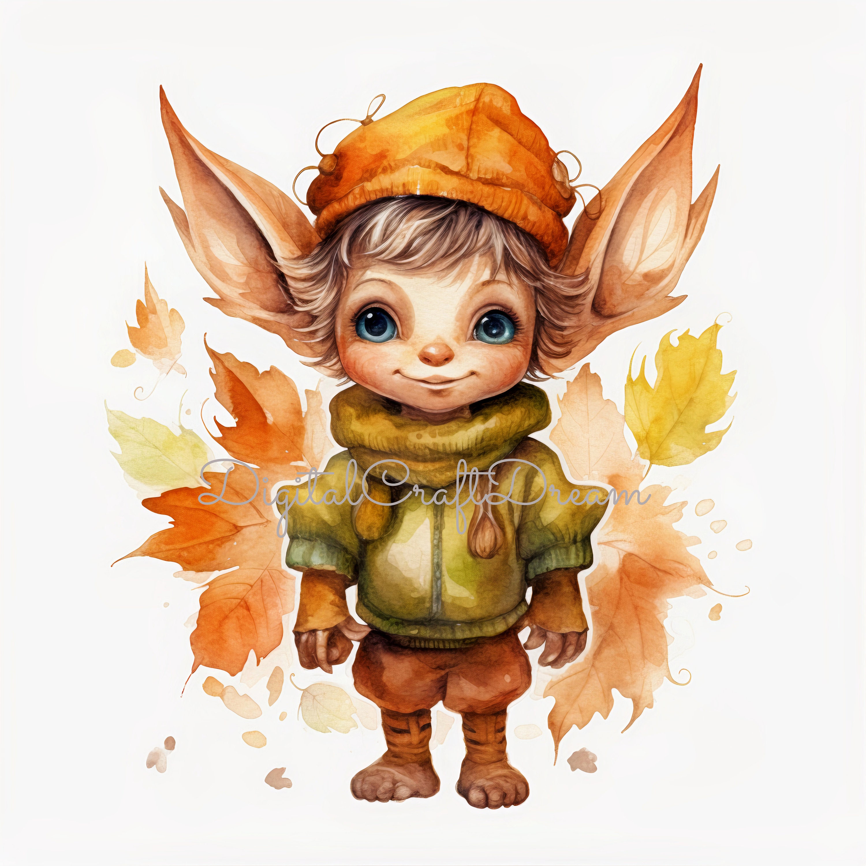 Elf & Leaves Clipart, 12 High Quality Jpgs, Digital Clipart, Artwork ...