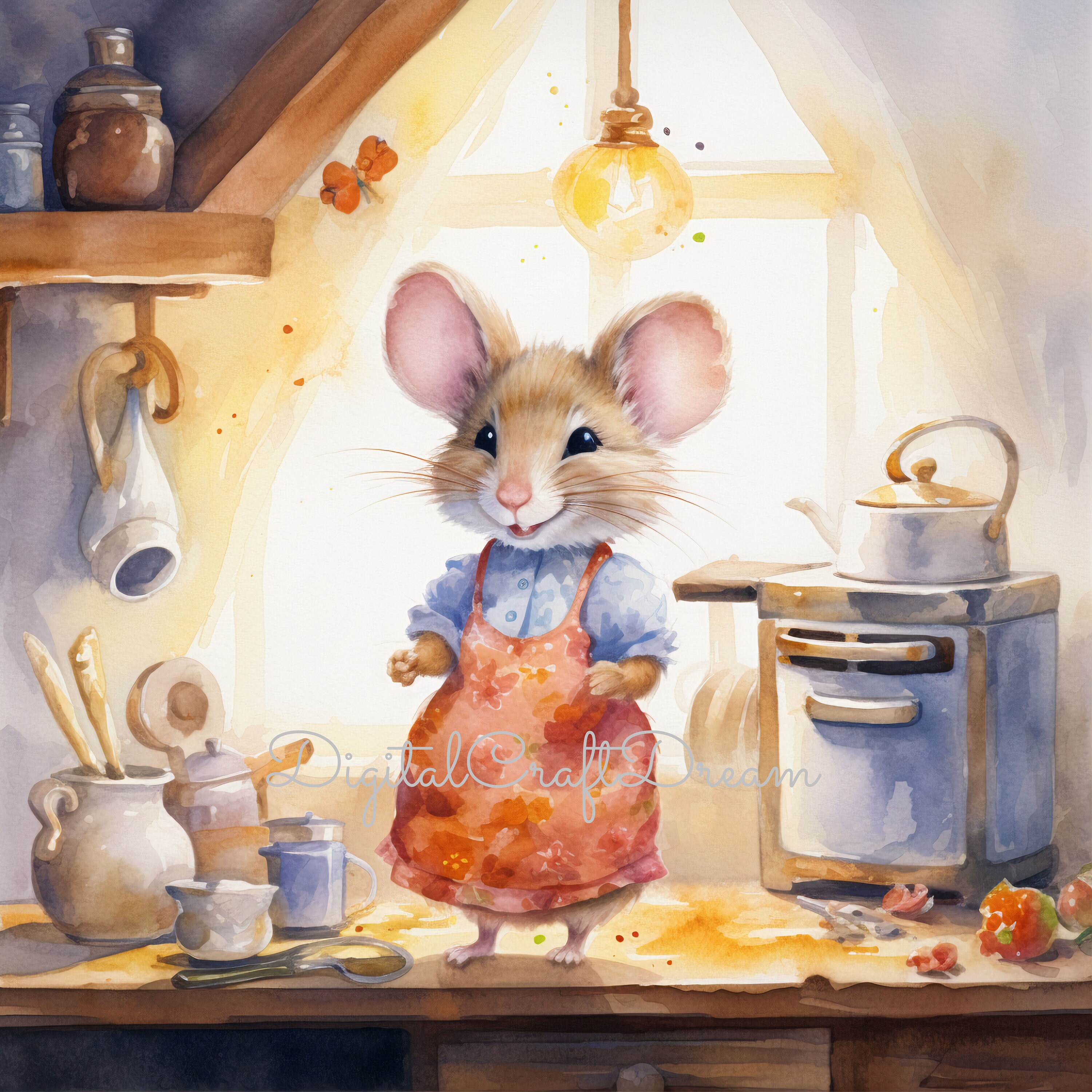 Mouse in Kitchen Clipart, Children Clipart Ilustrations, Digital ...