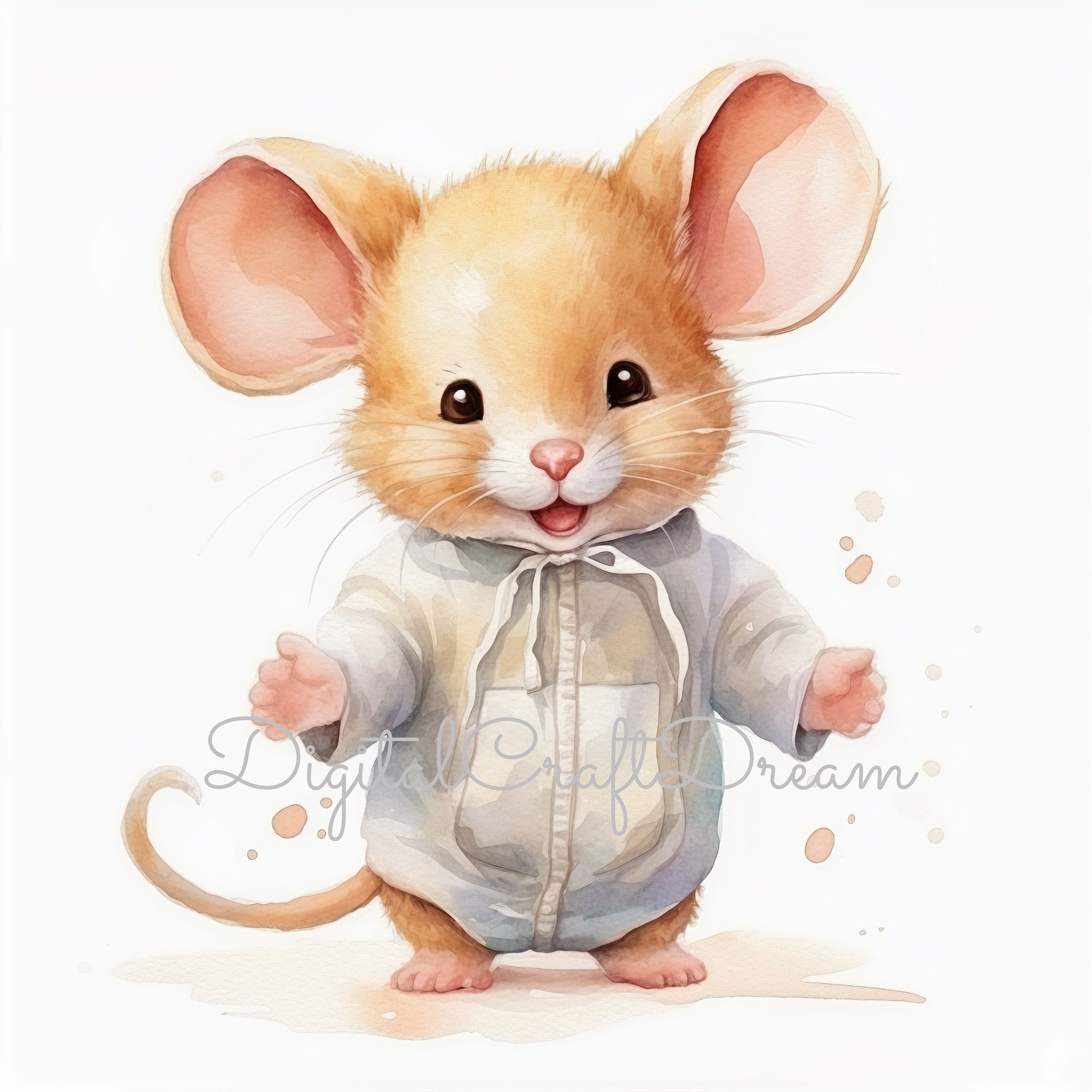 Adorable Watercolor Mouse Clipart, Cute Rodent Digital Art, Charming ...