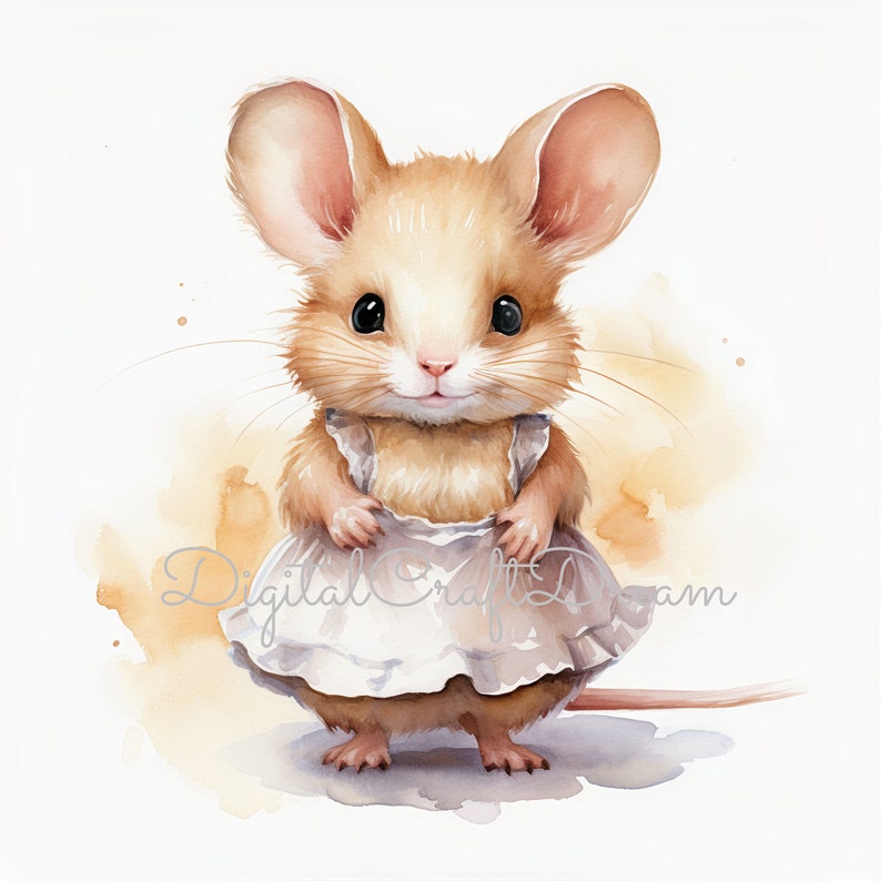 Adorable Watercolor Mouse Clipart, Cute Rodent Digital Art, Charming ...