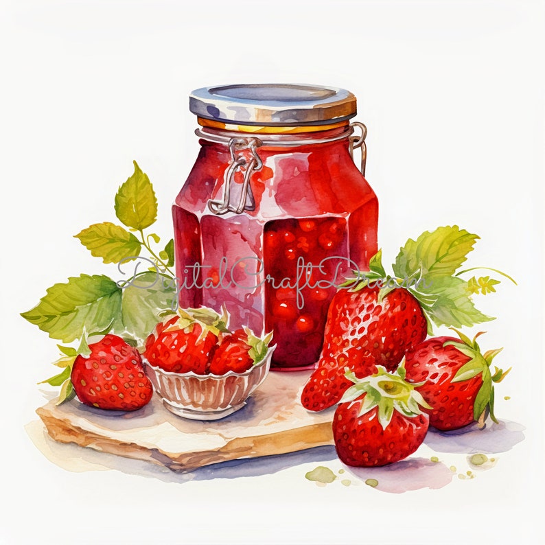 Strawberry Jam Clipart, 12 High Quality Jpgs, Watercolor Food Clipart ...
