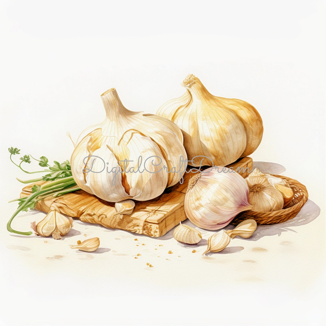 Realistic Garlic Digital Art - Printable Kitchen Clip Art. Vintage ...