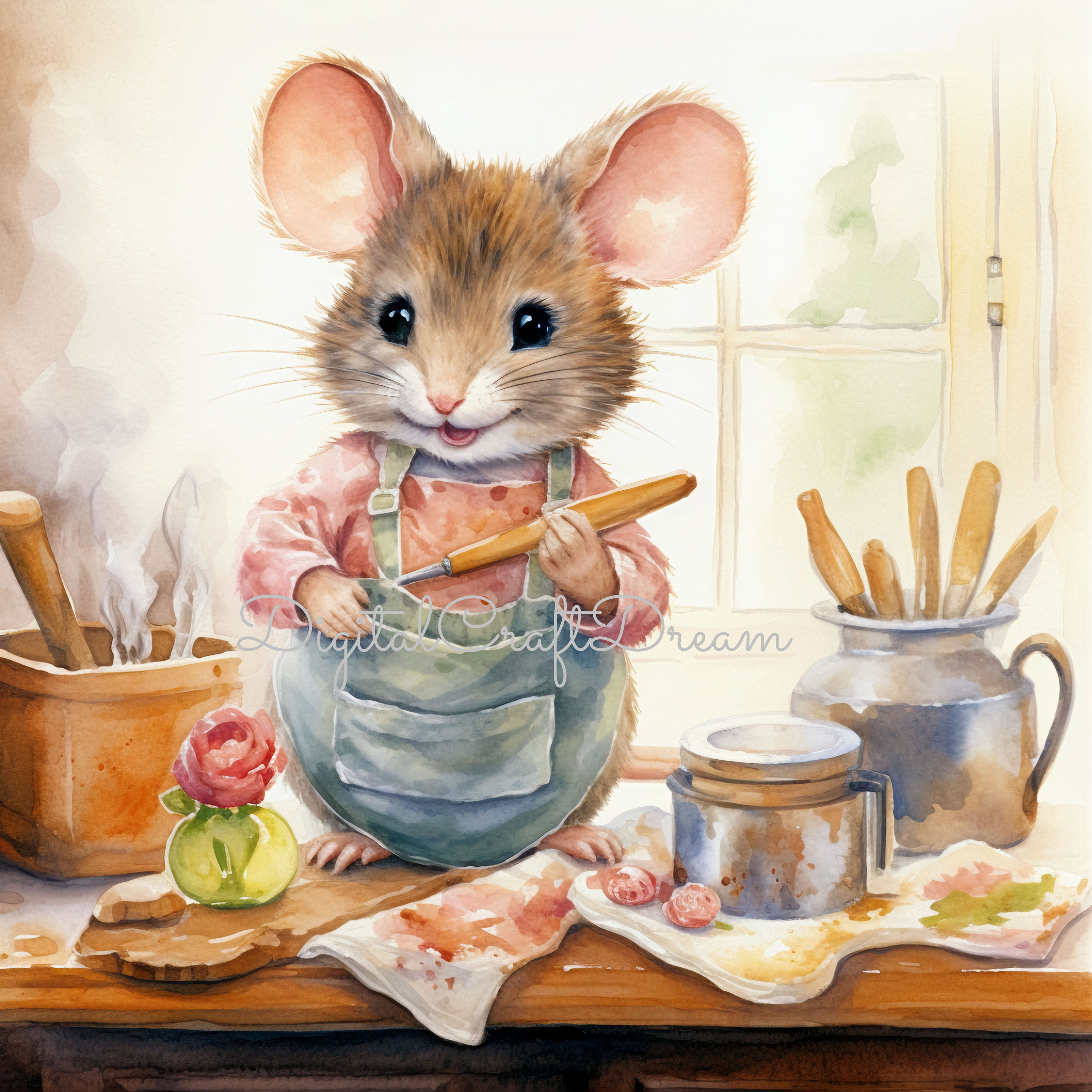 Mouse in Kitchen Clipart, Children Clipart Ilustrations, Digital ...