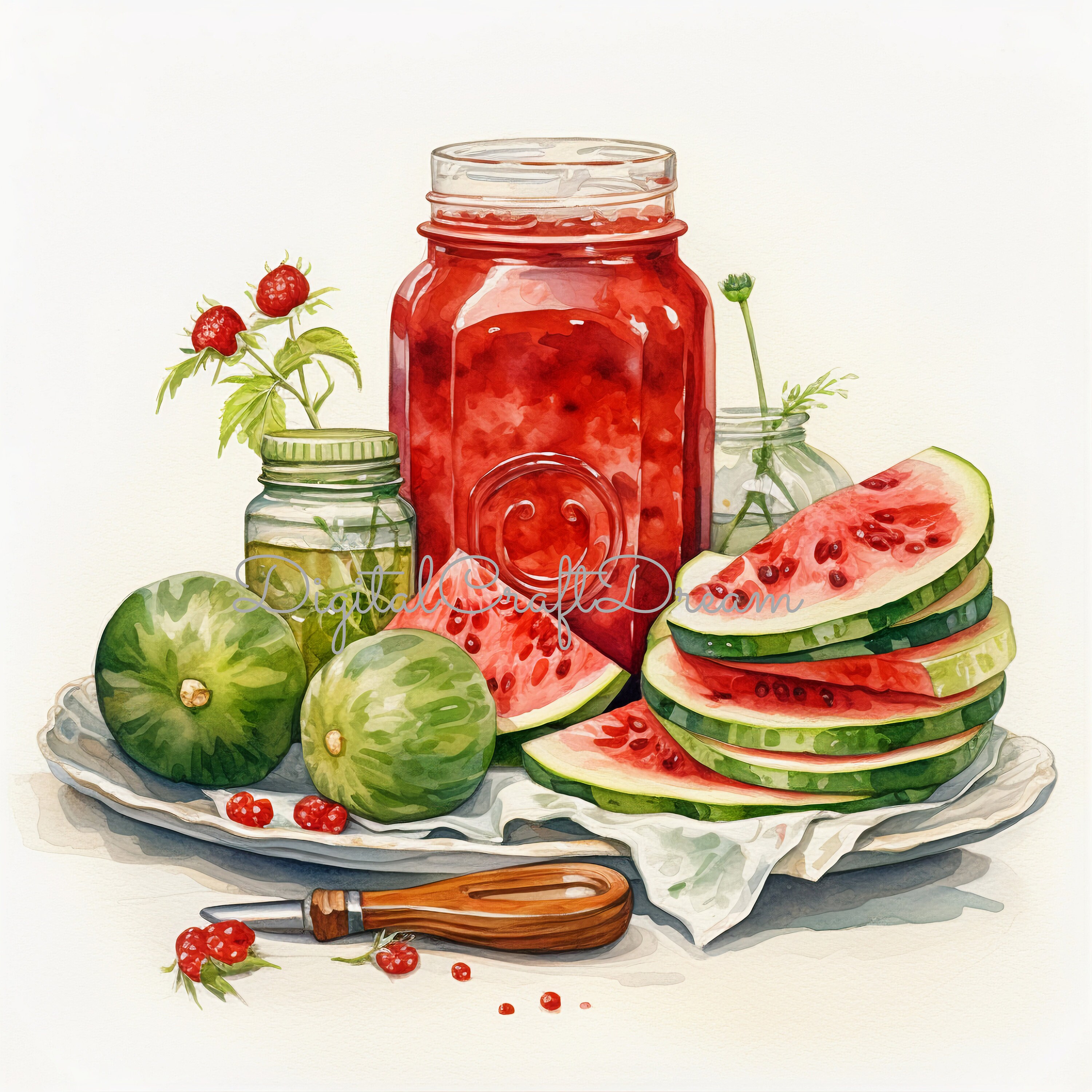 Watermelon Summer Clipart, Fresh Fruit Digital Art, Kitchen Decor ...