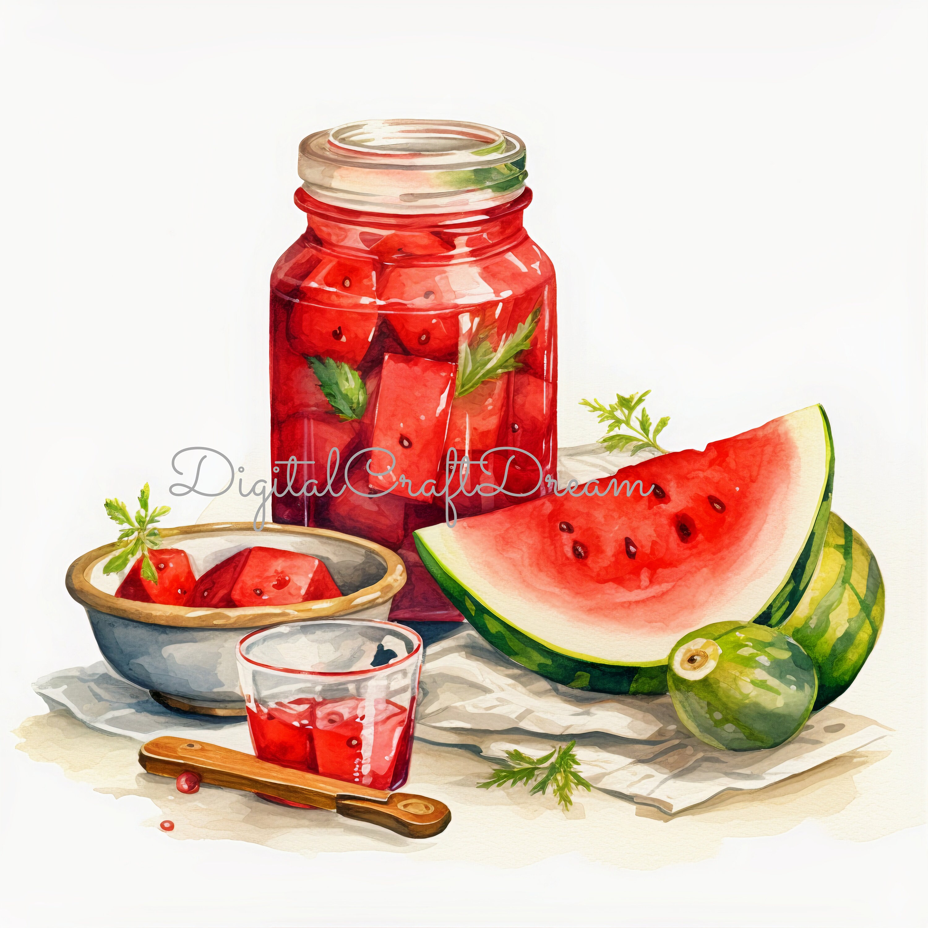 Watermelon Summer Clipart, Fresh Fruit Digital Art, Kitchen Decor ...