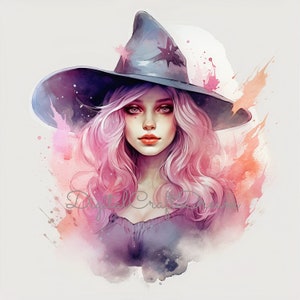 Pink Witch Clipart, 12 High Quality Jpgs, Watercolor Magic Clip Pack ...