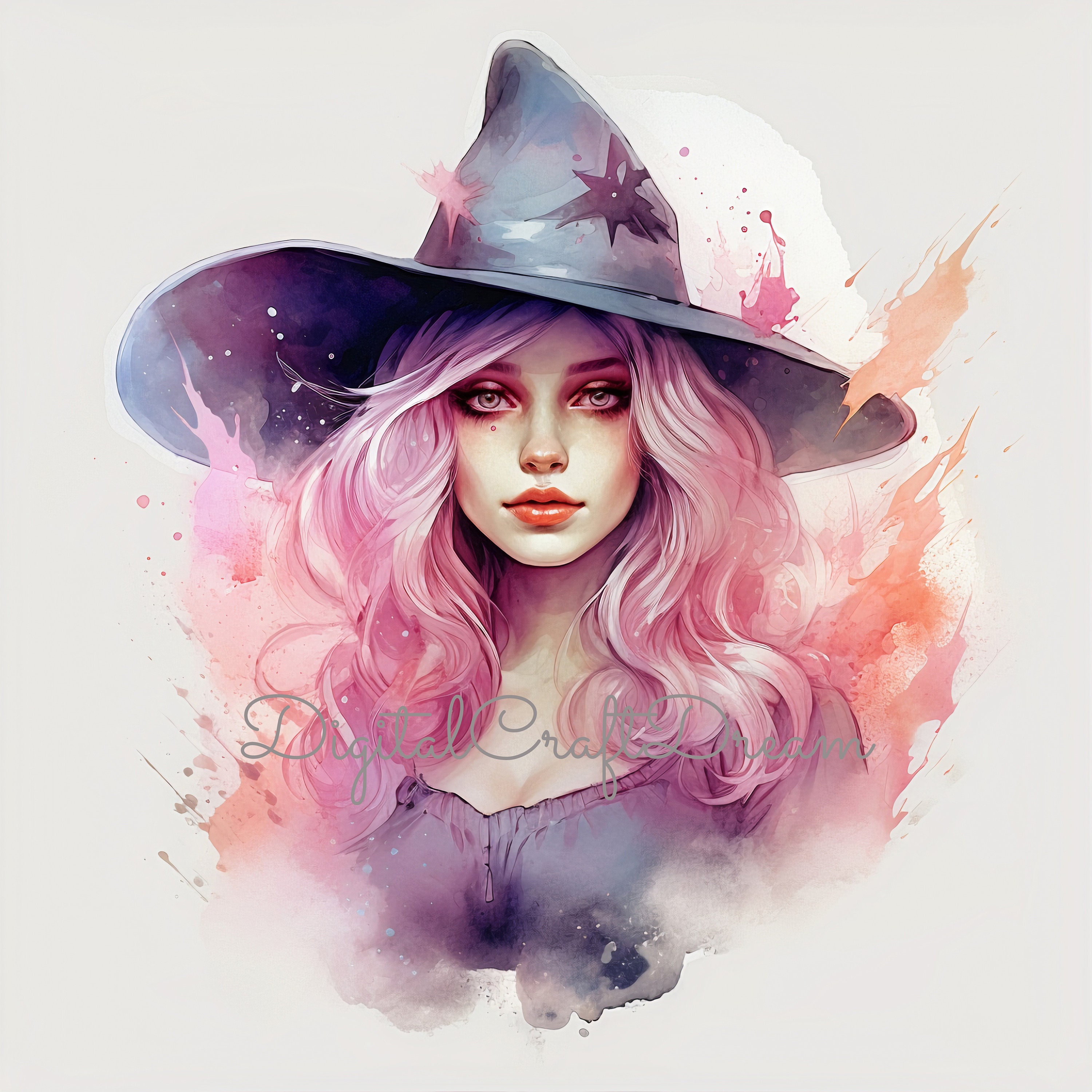 Pink Witch Clipart, 12 High Quality Jpgs, Watercolor Magic Clip Pack ...