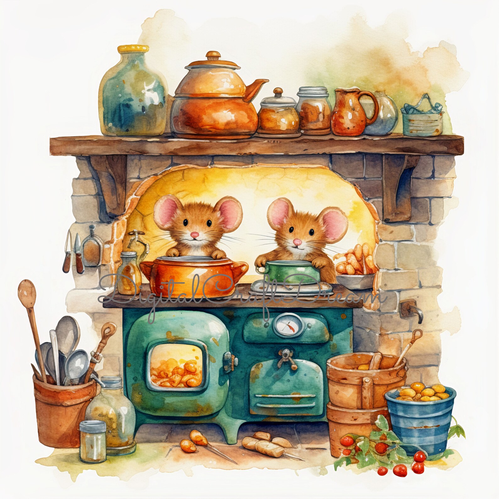 Mouse Kitchen Clipart, 12 High Quality Jpgs, Watercolor Mouse Pictures ...