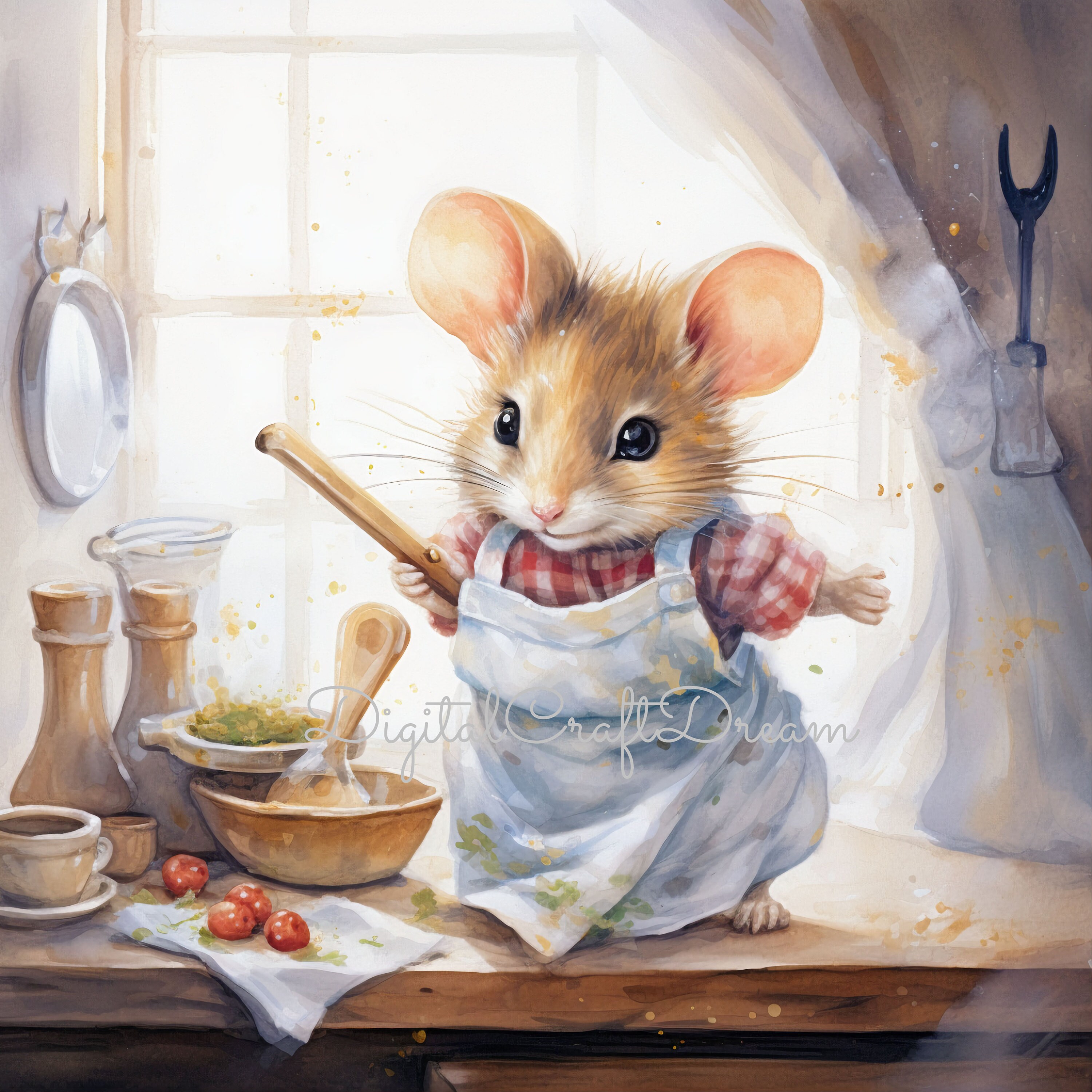 Mouse in Kitchen Clipart, Children Clipart Ilustrations, Digital ...
