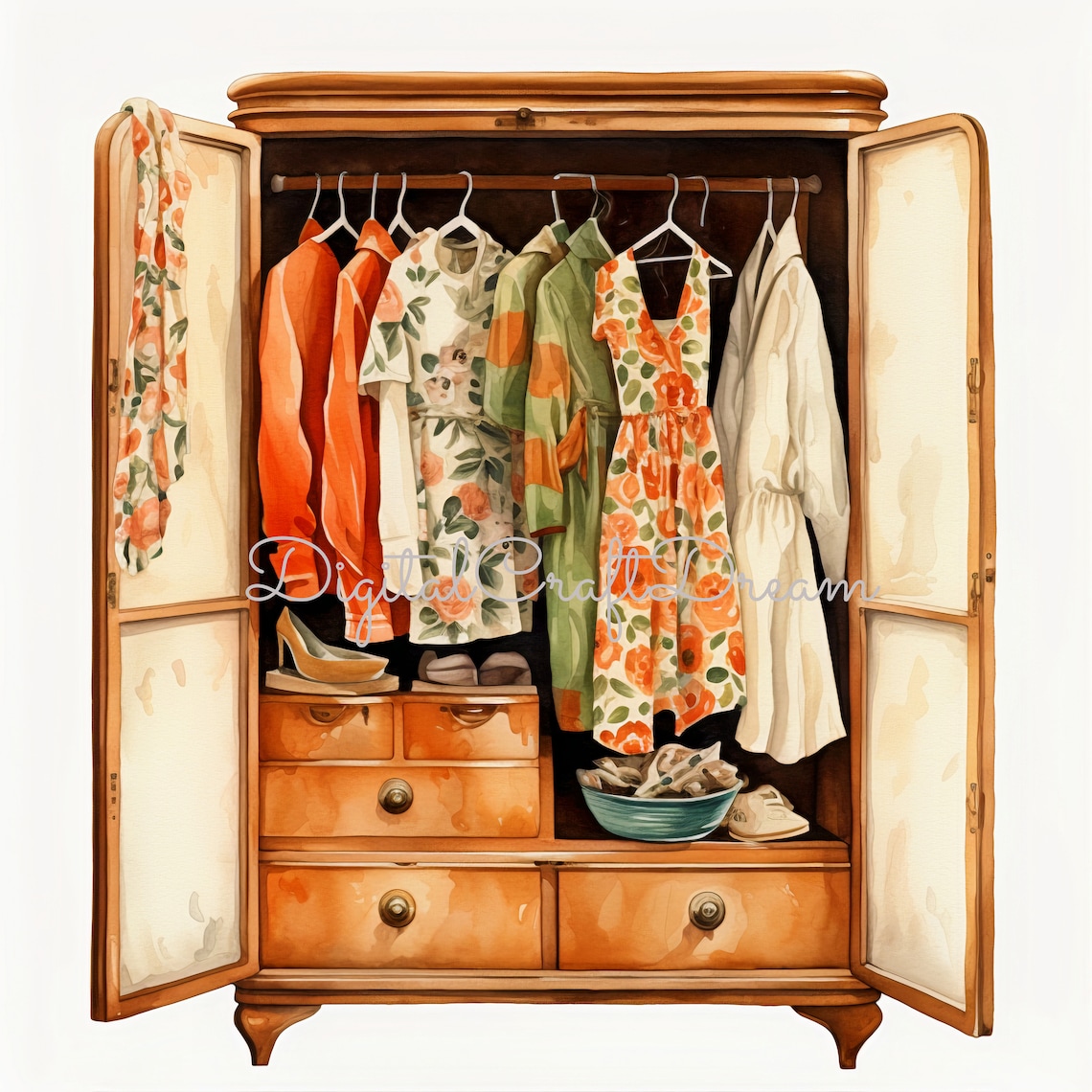 Retro Wardrobe Clipart, 12 High Quality Jpgs, Vintage Wardrobe Images ...